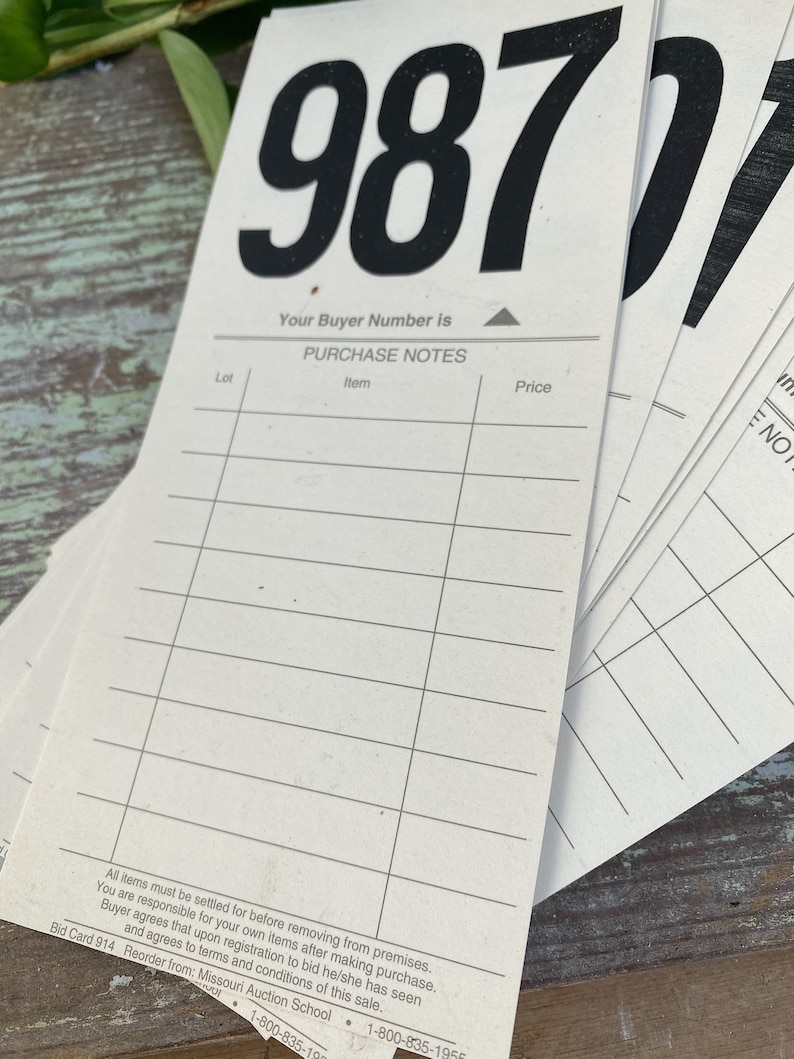 Vintage AUCTION NUMBER Bid Card Ephemera Farmhouse Decor | Etsy