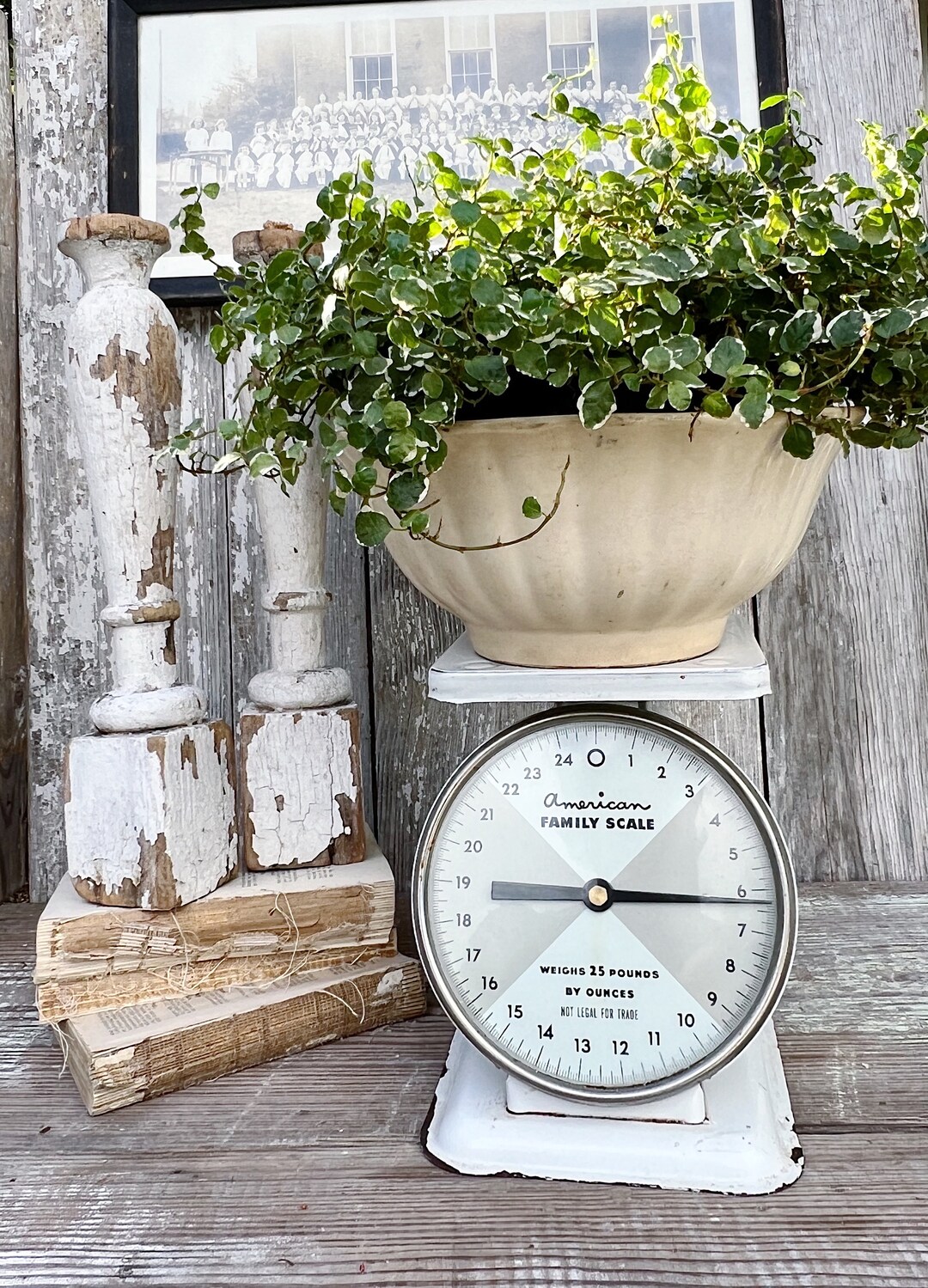 Vintage AMERICAN FAMILY Scale Chippy White Paint Farmhouse Primitive ...
