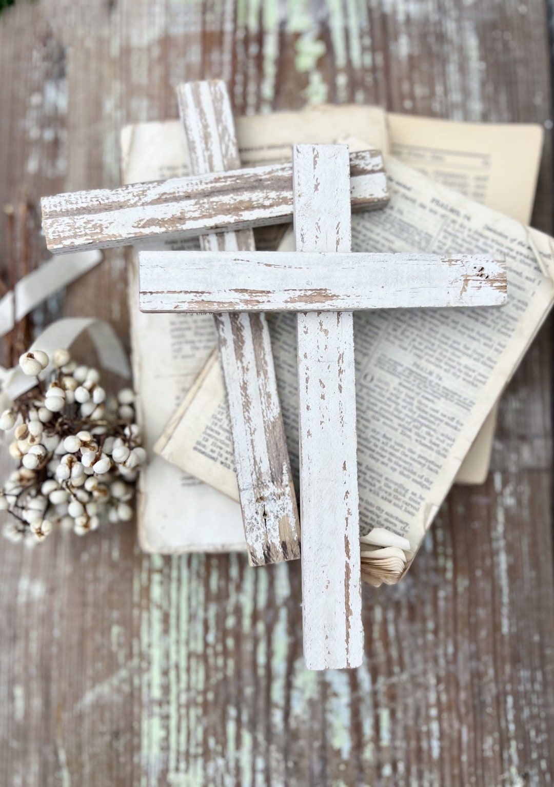 Salvage Barn Wood CROSS Reclaimed White Chippy Paint Farmhouse Decor ...