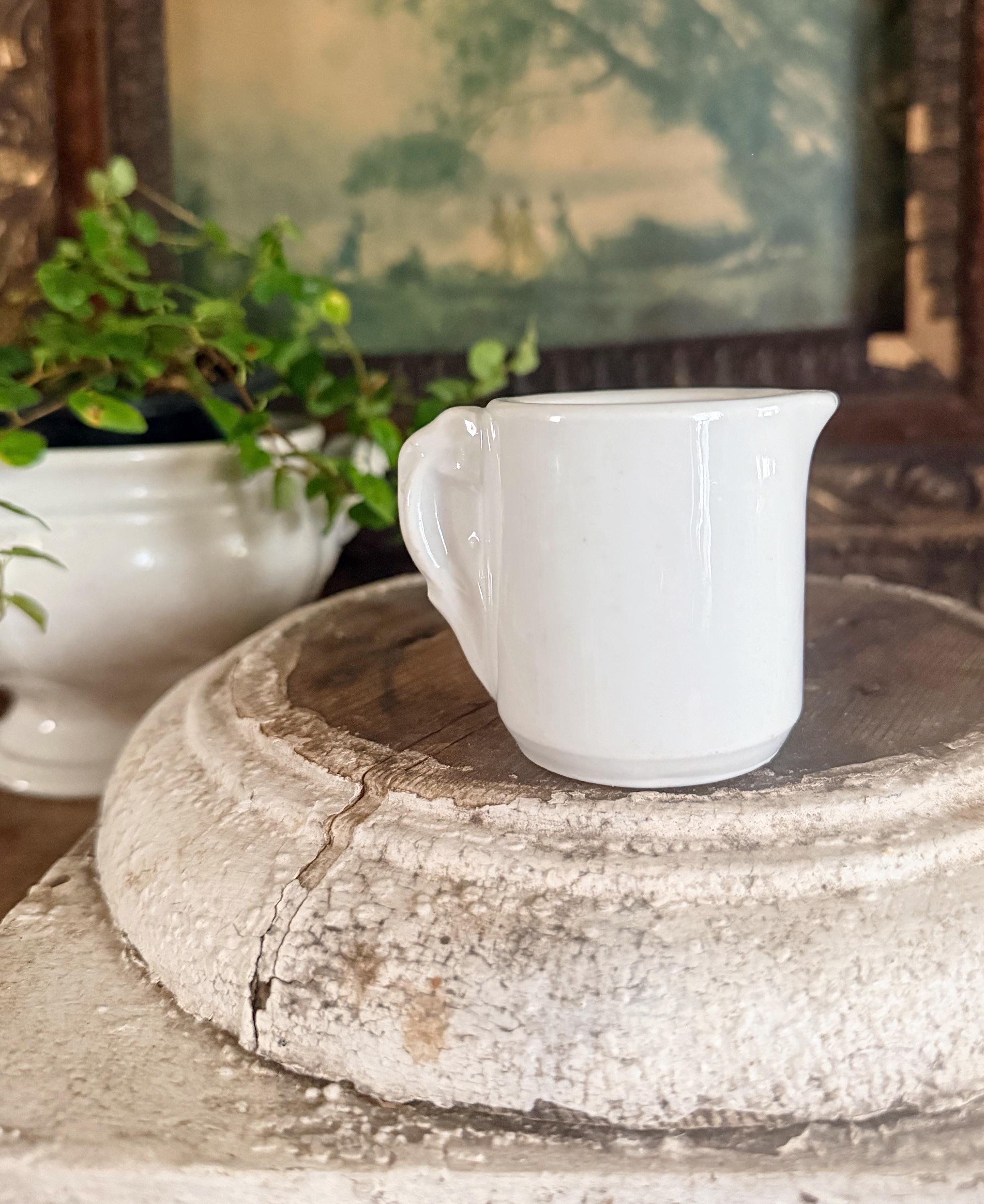 Antique ELEPHANT EAR CREAMER White Chunky Ironstone Thick Syrup Pitcher ...
