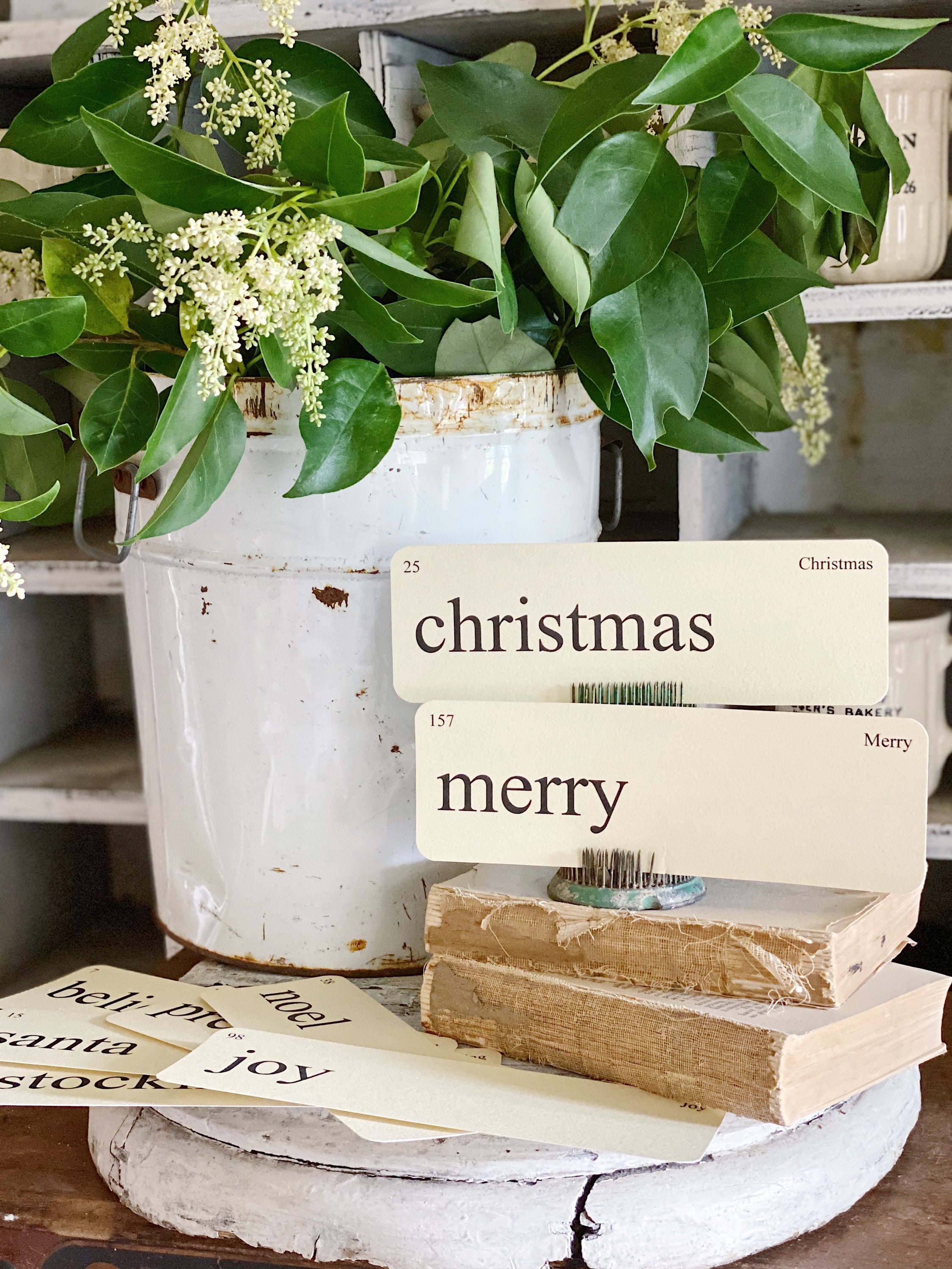 CHRISTMAS Flash Cards LARGE Vintage Inspired Word Flashcard SET Of 8 ...