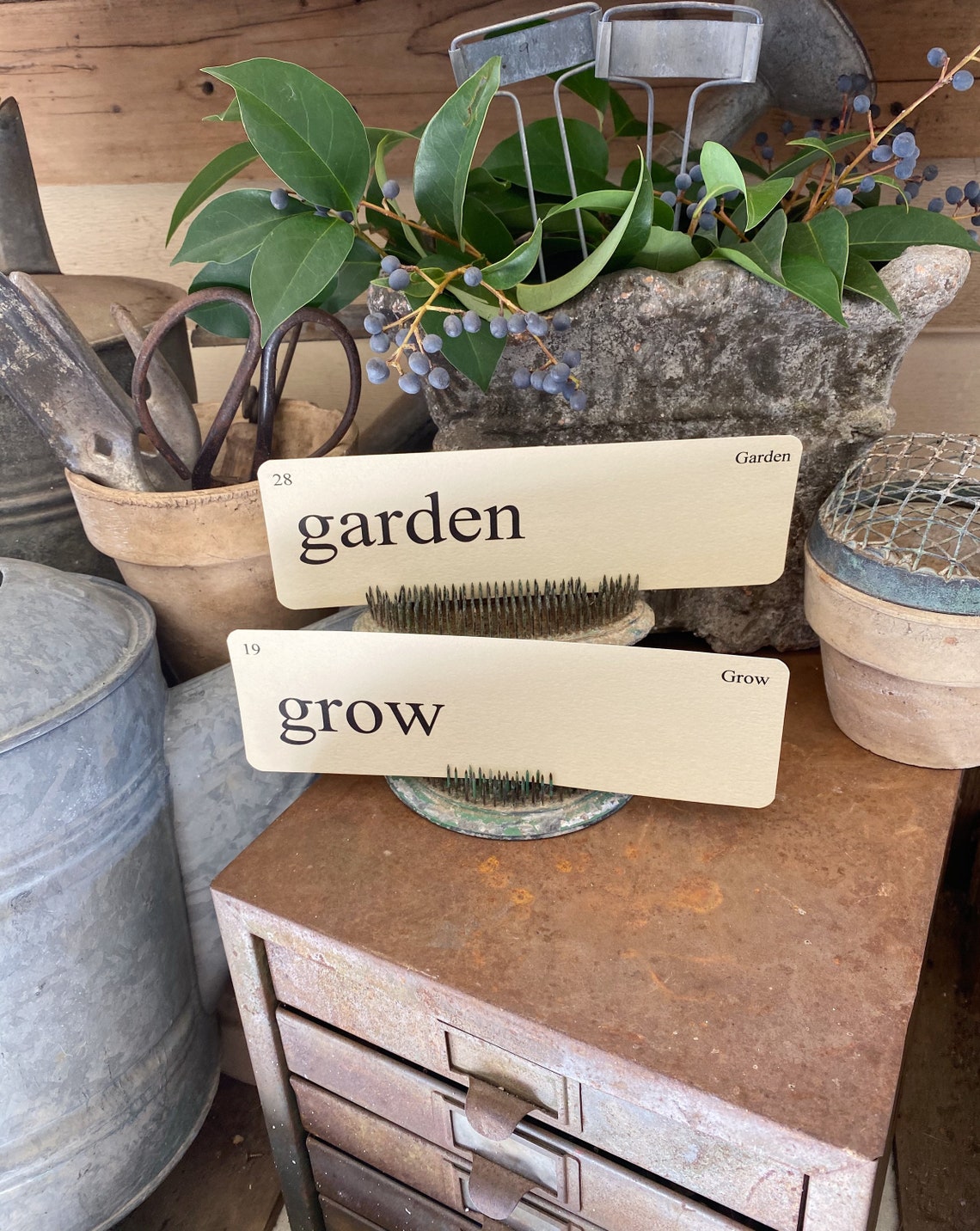 GARDEN Flash Cards LARGE Vintage Inspired Word Flashcard SET of 8 ...