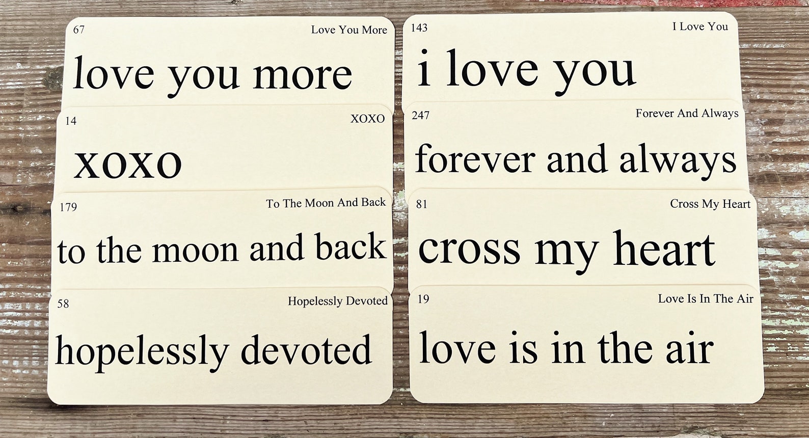 PHRASES of Love Flash Cards LARGE Vintage Inspired Word Flashcard SET ...