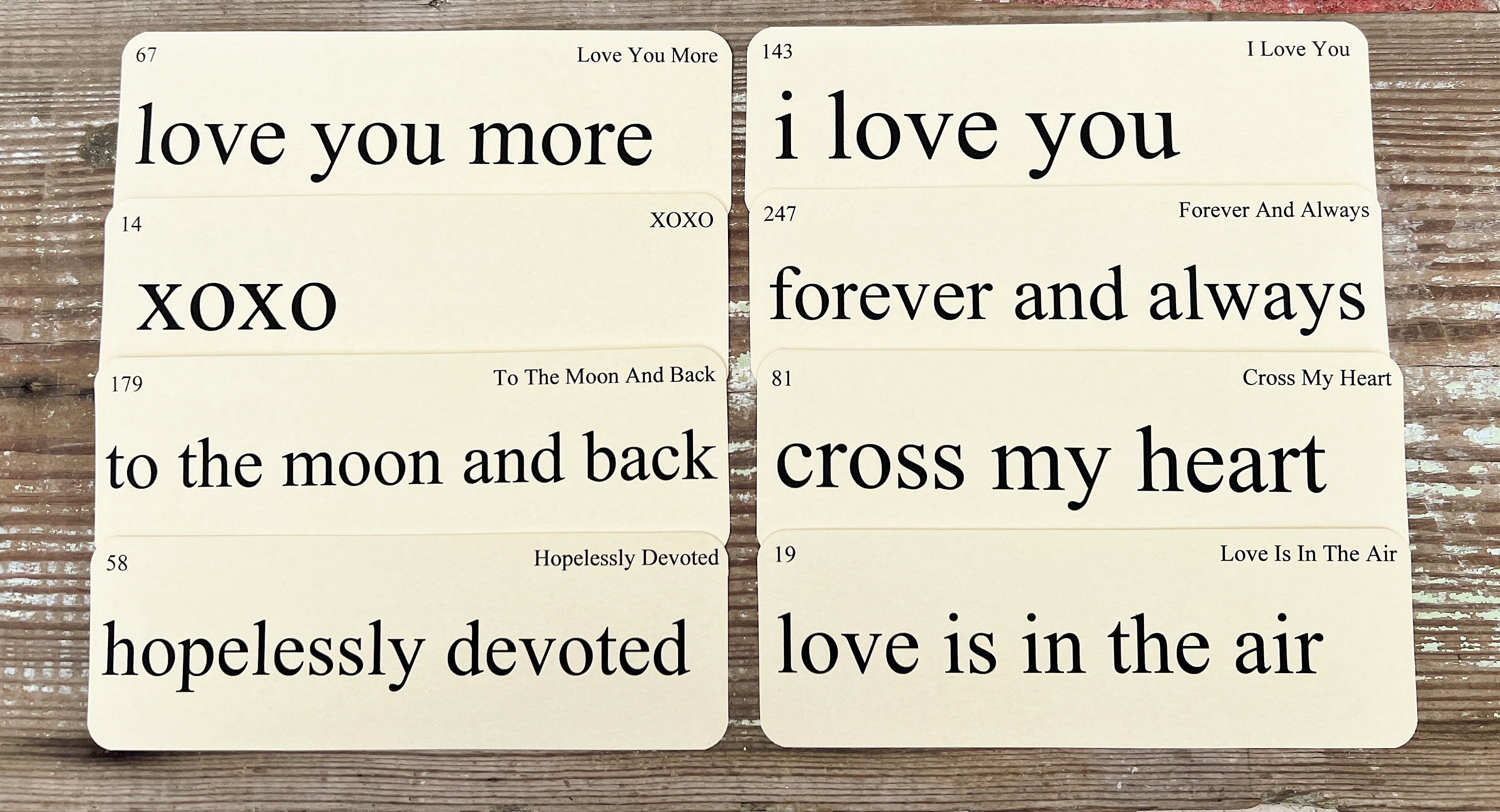 PHRASES of Love Flash Cards LARGE Vintage Inspired Word Flashcard SET ...