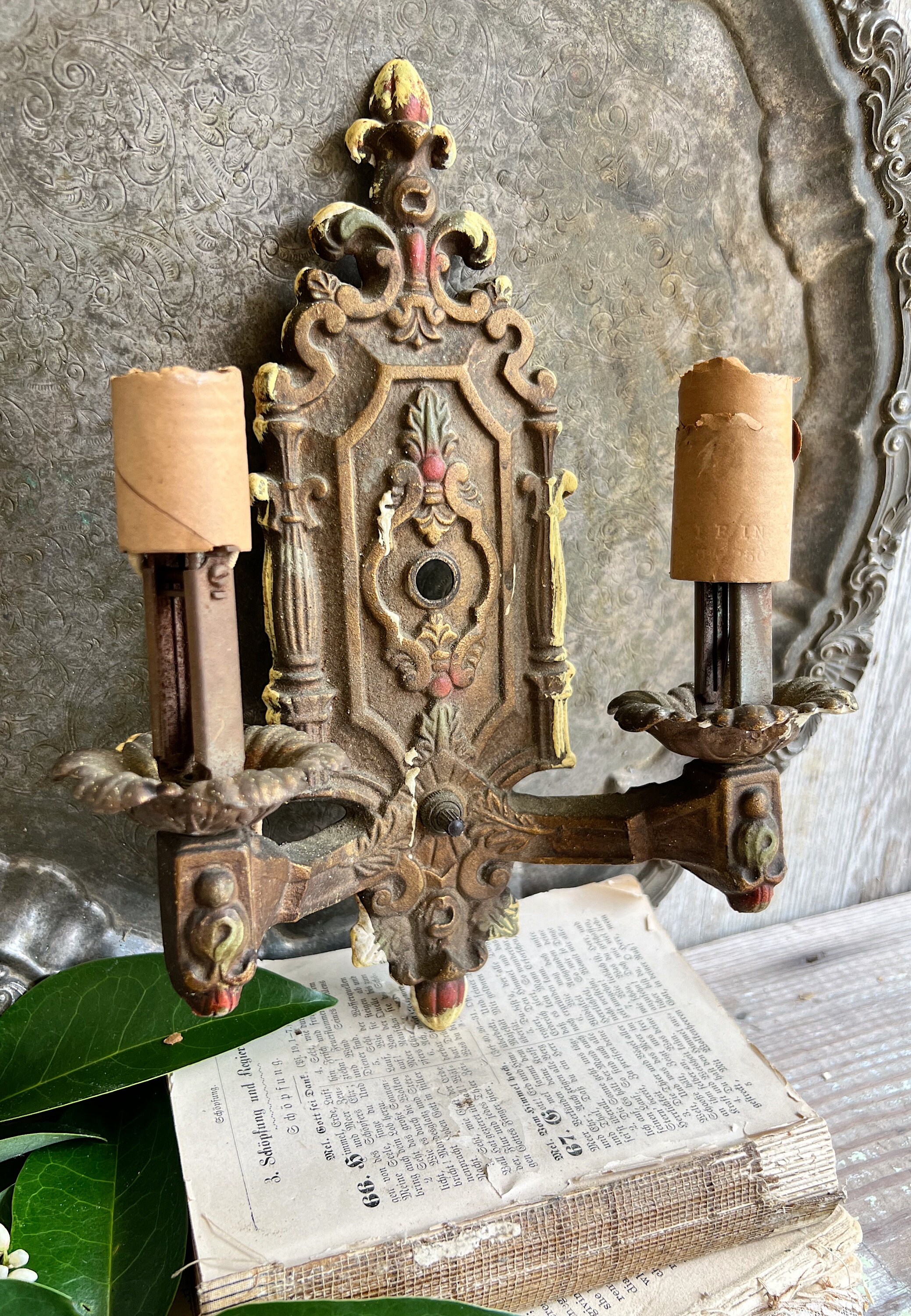 Antique Cast Iron Metal Light Fixture Double Wall Sconce French ...