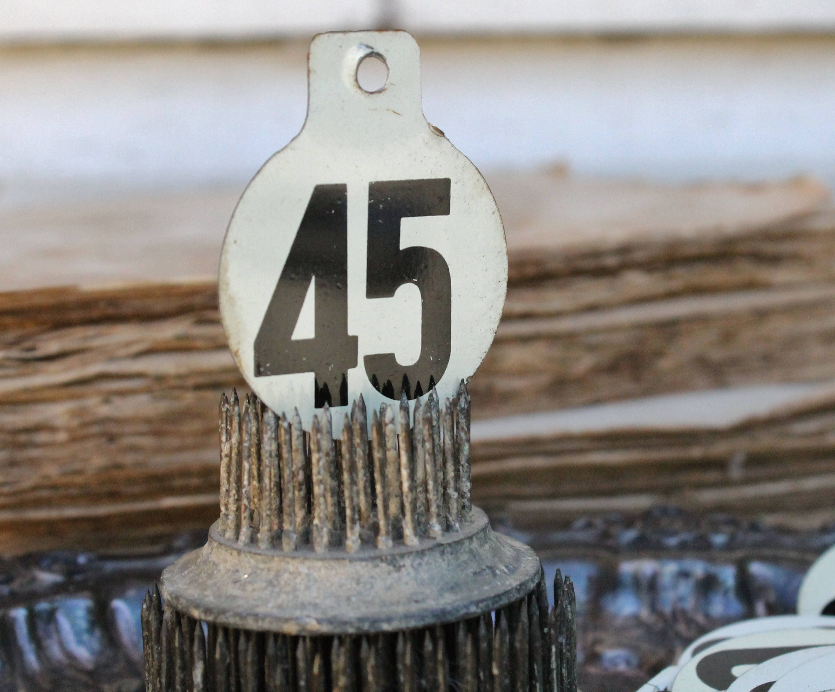 Vintage Metal Cow Tag Number WHITE Black Industrial Ranch Farm ...