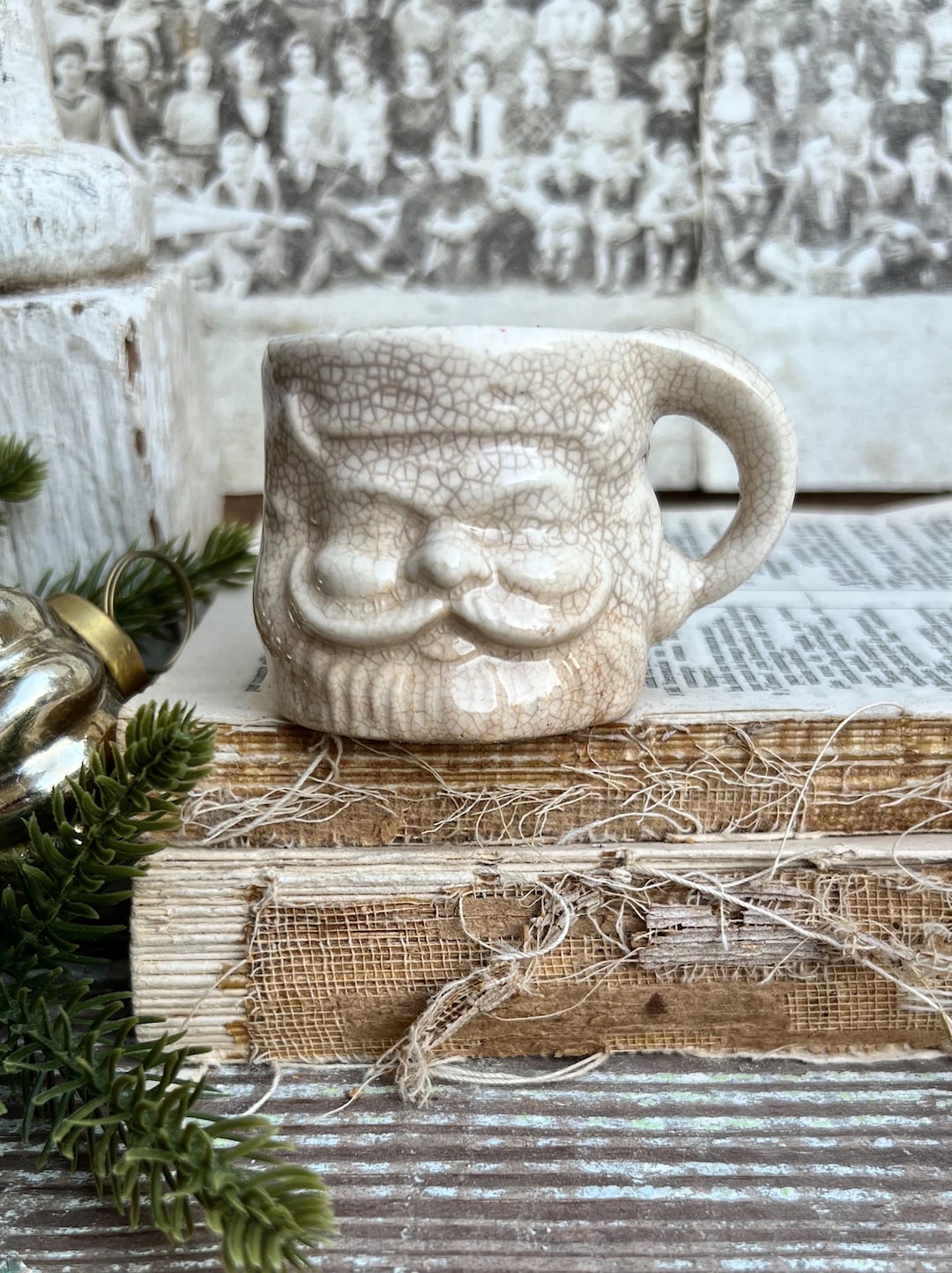 Vintage Ironstone Santa Claus Cup Mini Mug Santa Crazed Stained WHITE ...