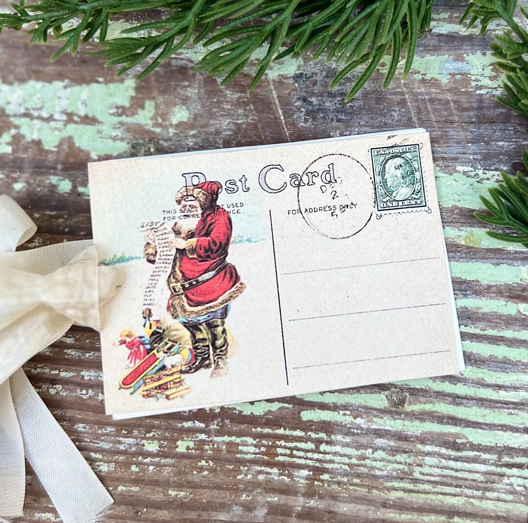 Christmas Vintage Gift Tags Santa MAKING A LIST Farmhouse Christmas ...