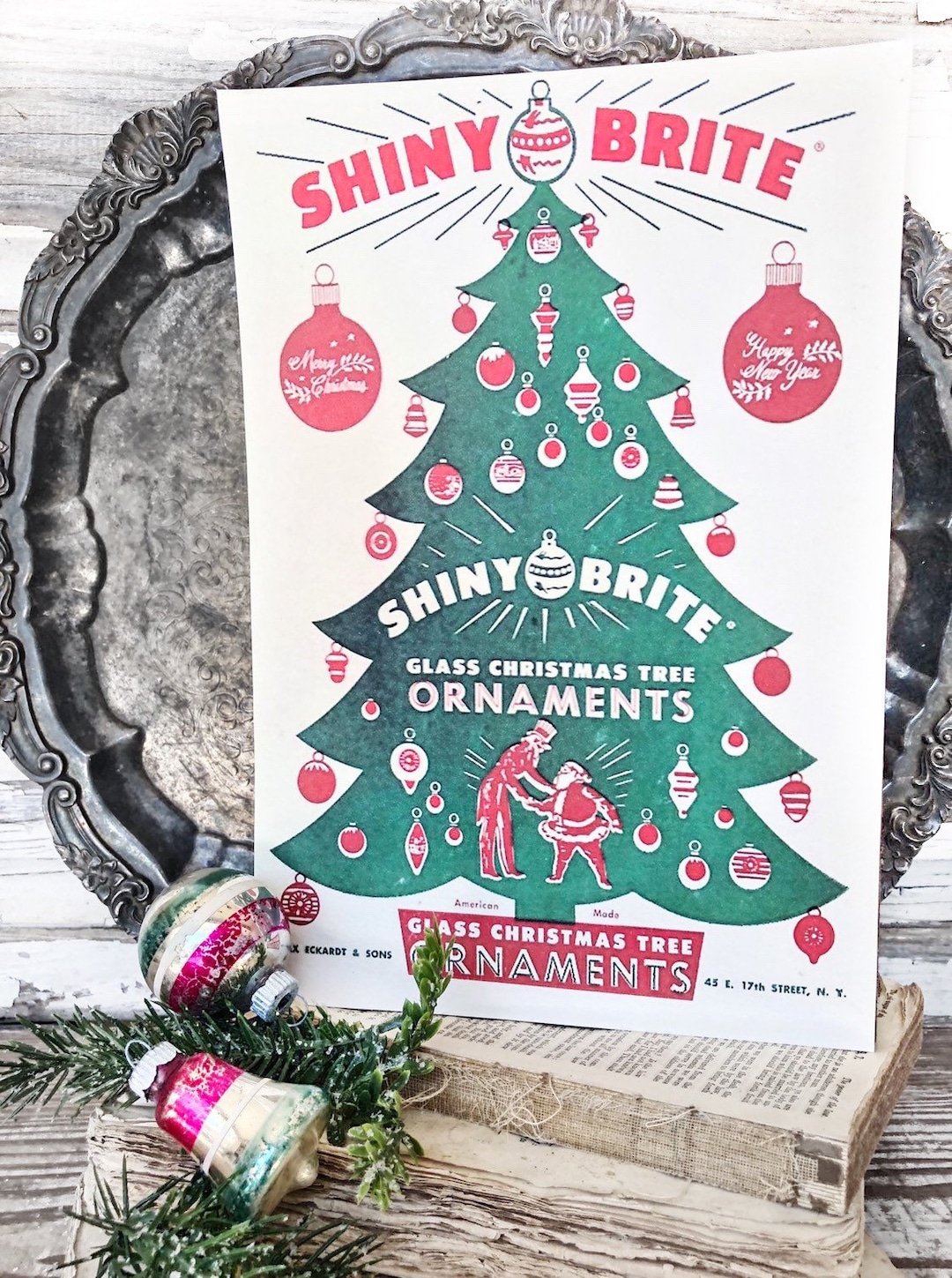 SHINY BRITE ORNAMENTS Wood Sign Red Green Farmhouse Christmas Decor ...