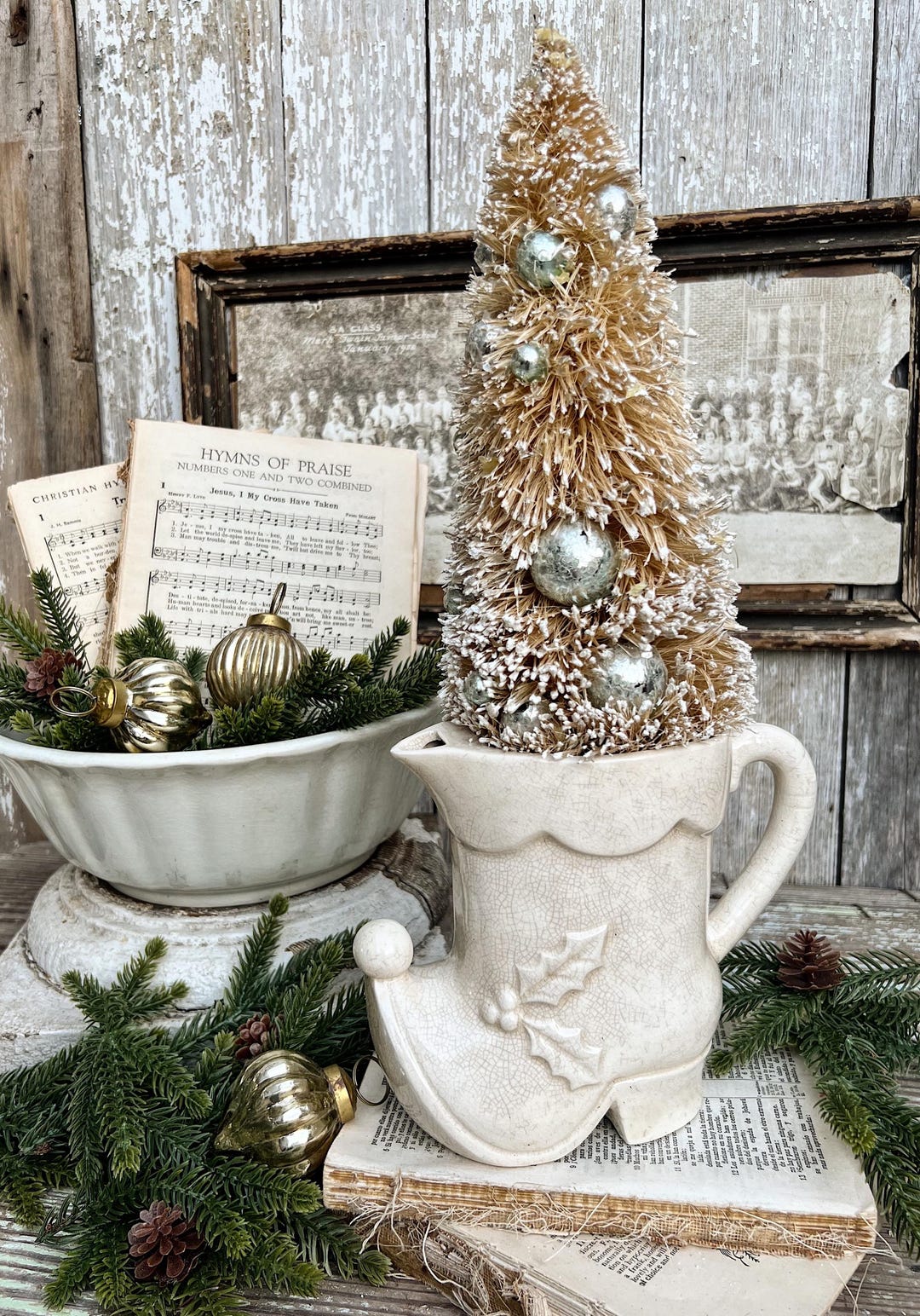 Vintage Ironstone Santa Claus ELF BOOT PITCHER Creamy White Santa Face ...