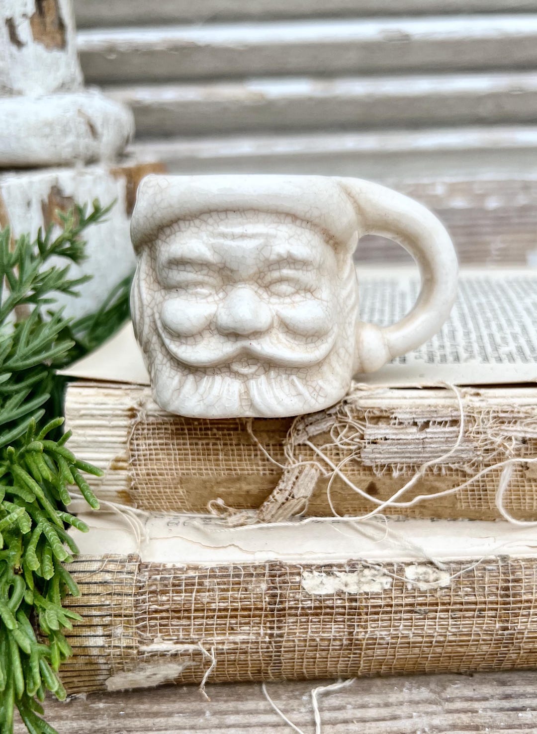 Vintage Ironstone Santa Claus Cup Mini Mug Santa Crazed Stained CREAMY ...