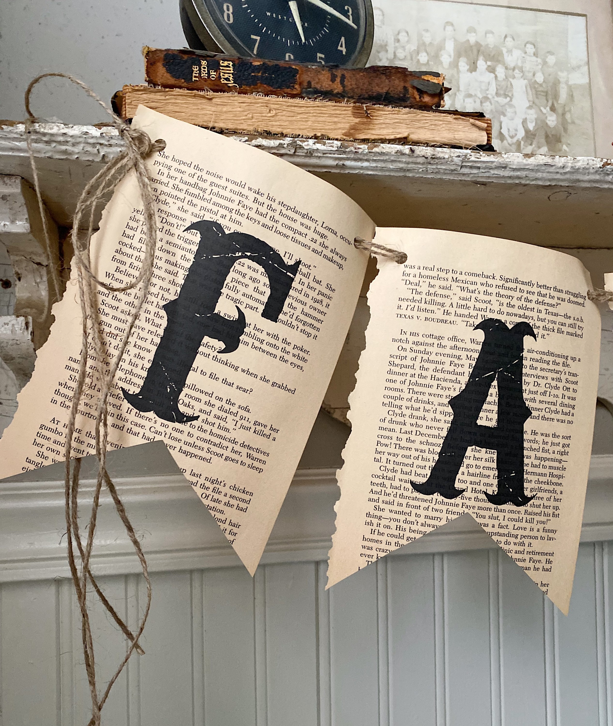 FALL Banner Vintage Book Page BANNER Bunting Pennant Sign Farmhouse ...