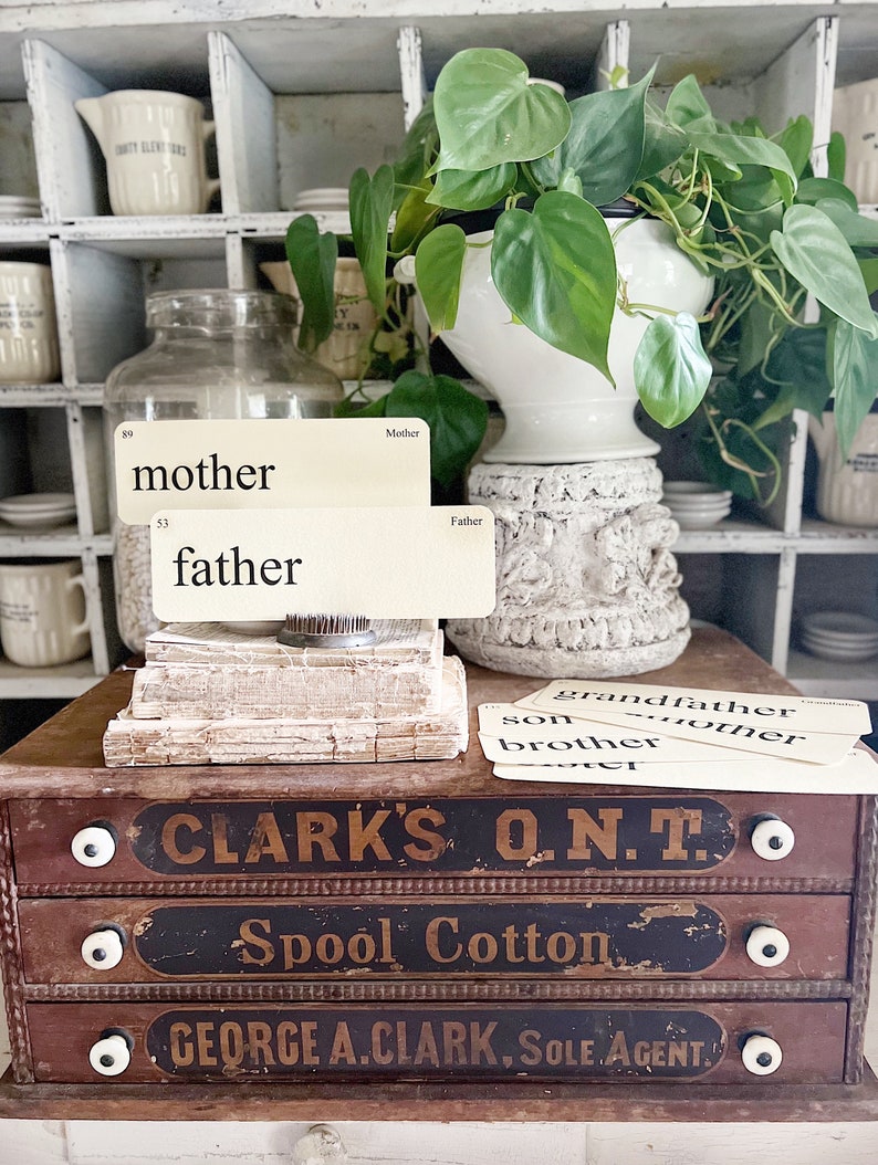 FAMILY Flash Cards LARGE Vintage Inspired Word Flashcard SET of 8 ...
