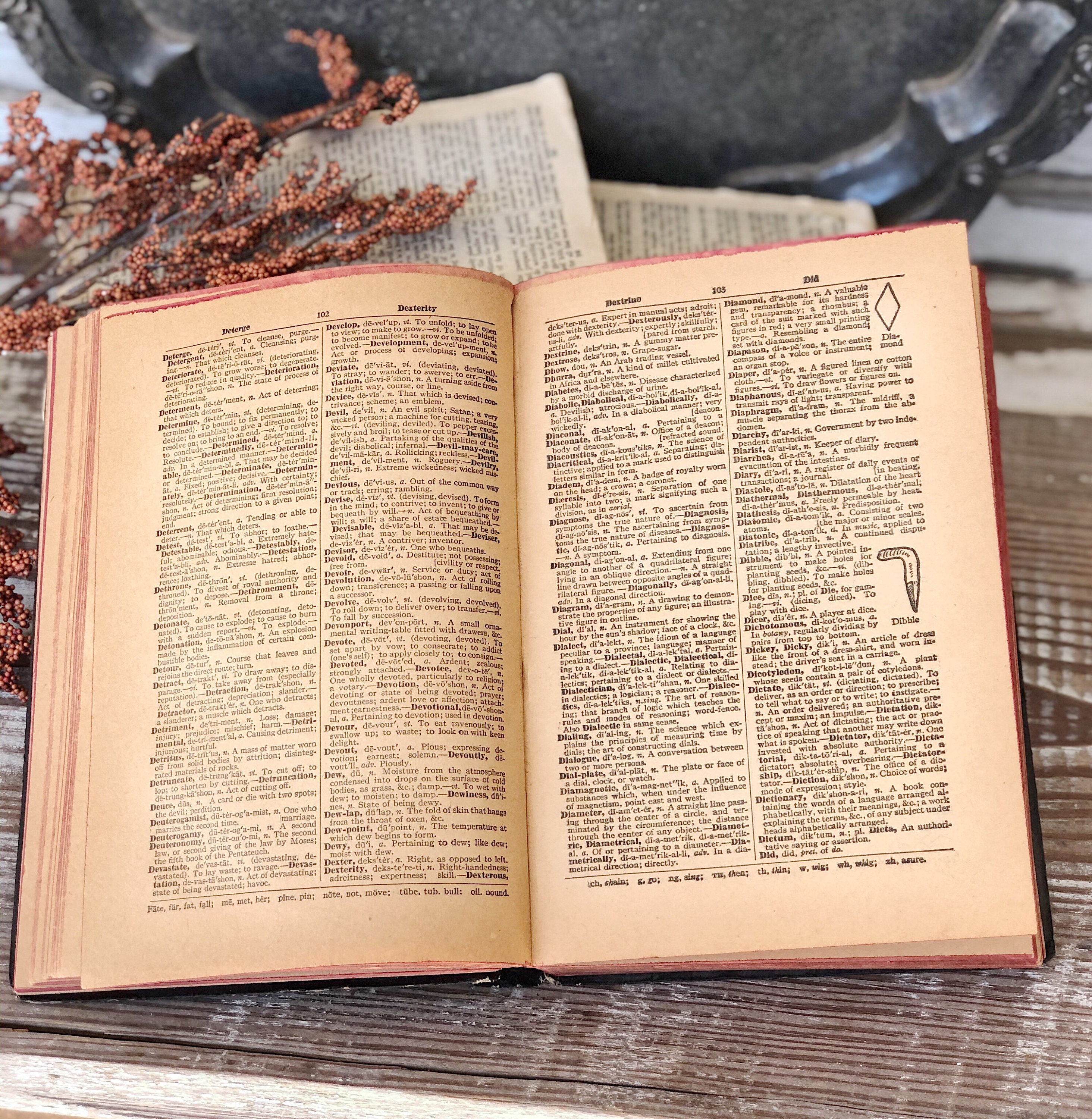 Antique WEBSTER DICTIONARY Book Self Pronouncing With Atlas Farmhouse ...