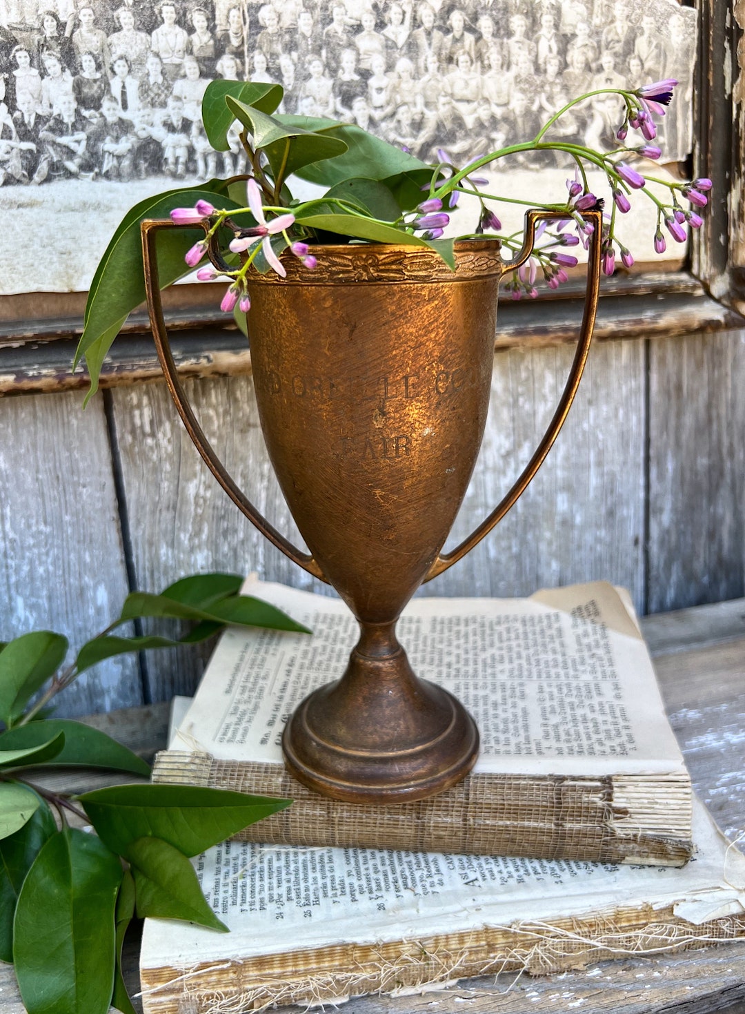 Antique Loving Cup Trophy Aged Copper Engraved Farmhouse Decor ...