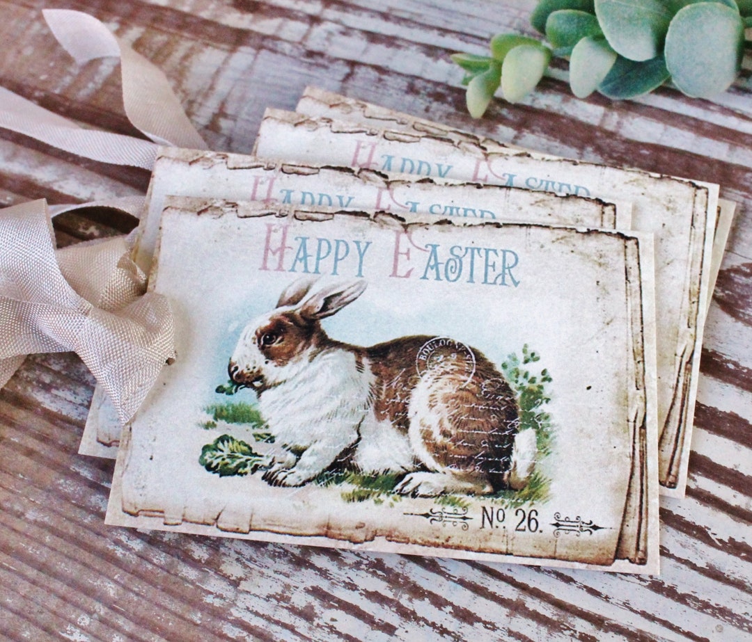 EASTER Vintage Gift Tags Happy Easter Rabbit Bunny Eggs French ...