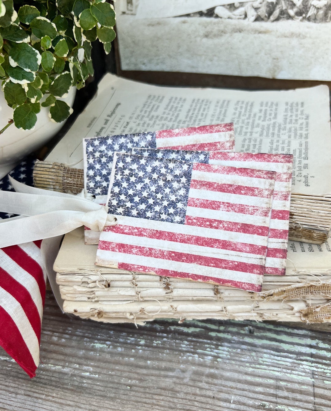 USA FLAG PATRIOTIC Vintage Gift Tags Americana Farmhouse Decor Card Set ...