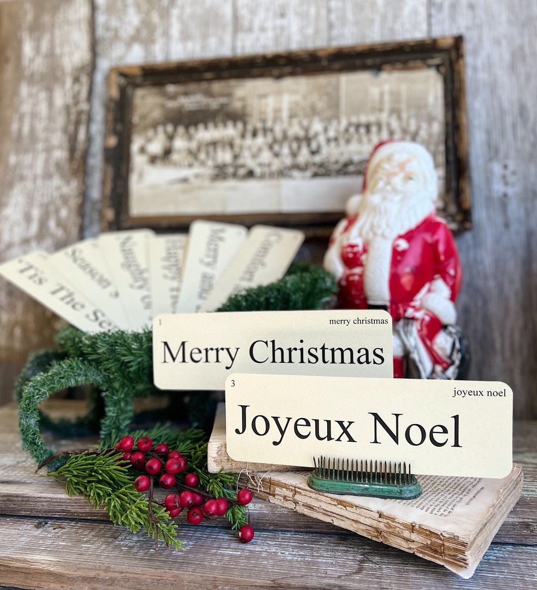 CHRISTMAS GREETINGS Flash Cards LARGE Vintage Inspired Word Flashcard ...