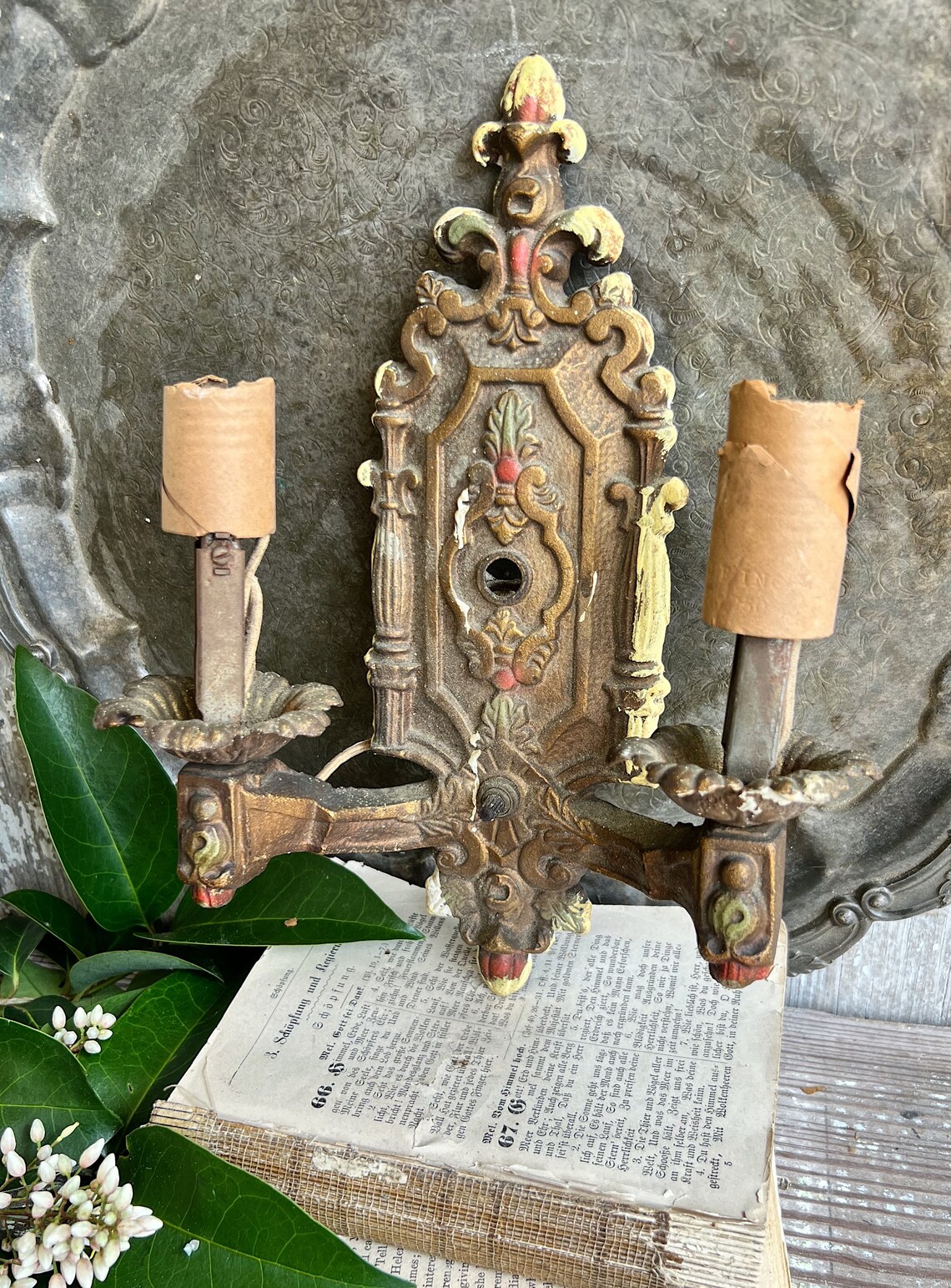 Antique Cast Iron Metal Light Fixture Double Wall Sconce French ...