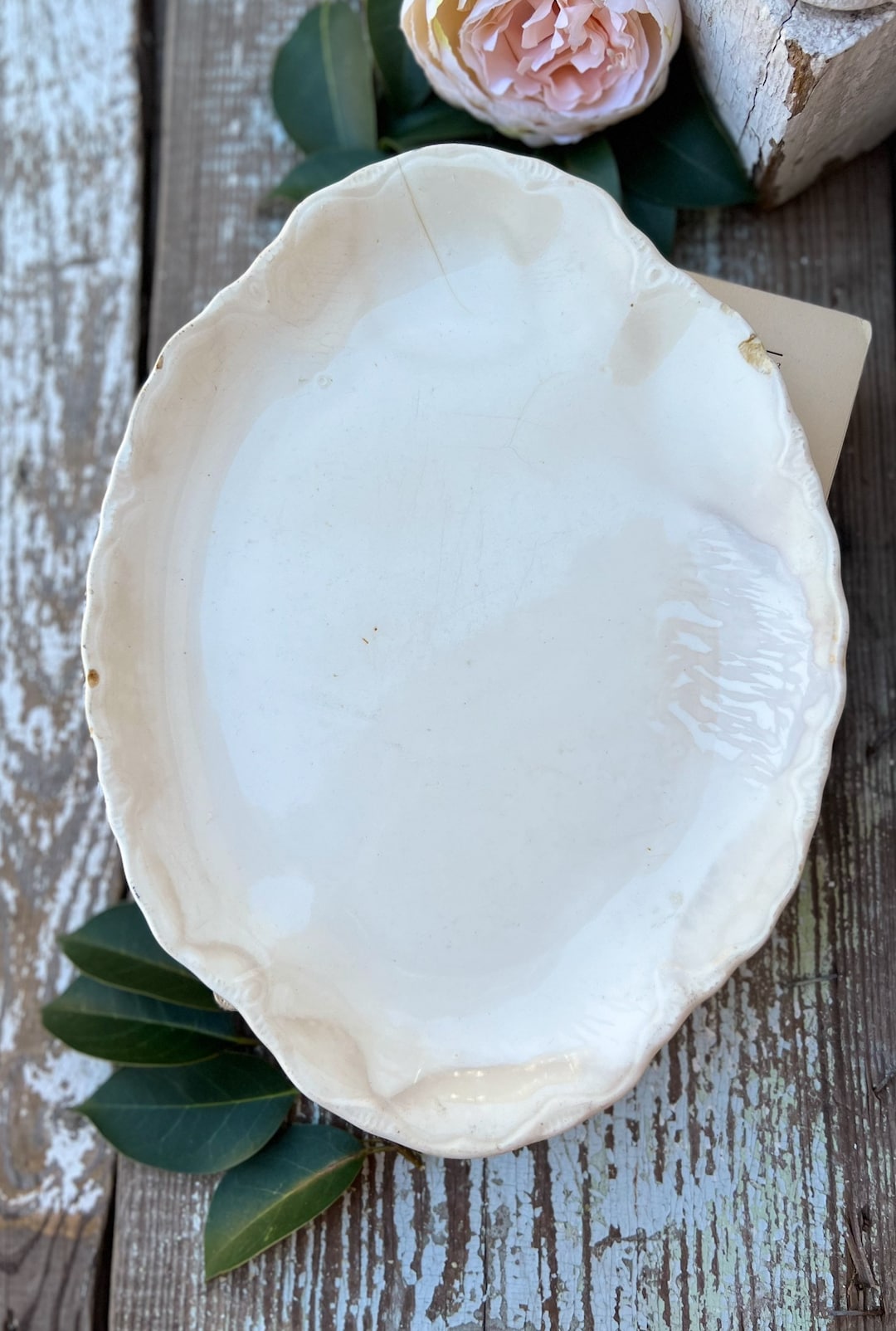 Antique White Ironstone Platter Crazing Grungy Stained - Etsy