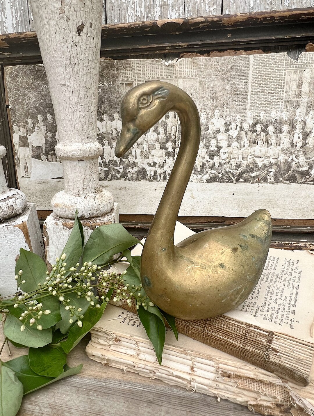Vintage Brass SWAN Farmhouse Primitive Decor MCM - Etsy