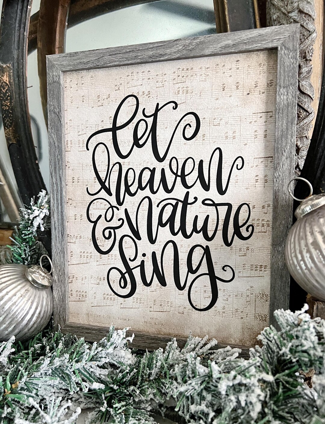 Let Heaven and Nature Sing Wood Sign FRAMED Vintage Christmas Farmhouse ...