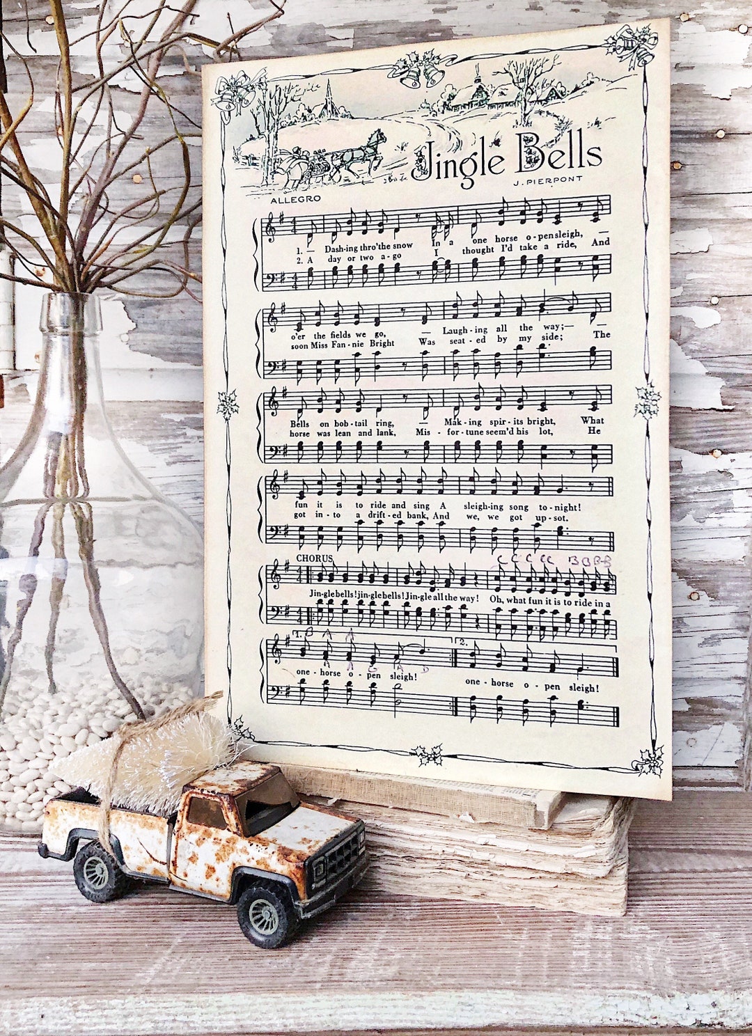 JINGLE BELLS Sign Wood Vintage Sheet Music Carol Christmas Decor Poster ...