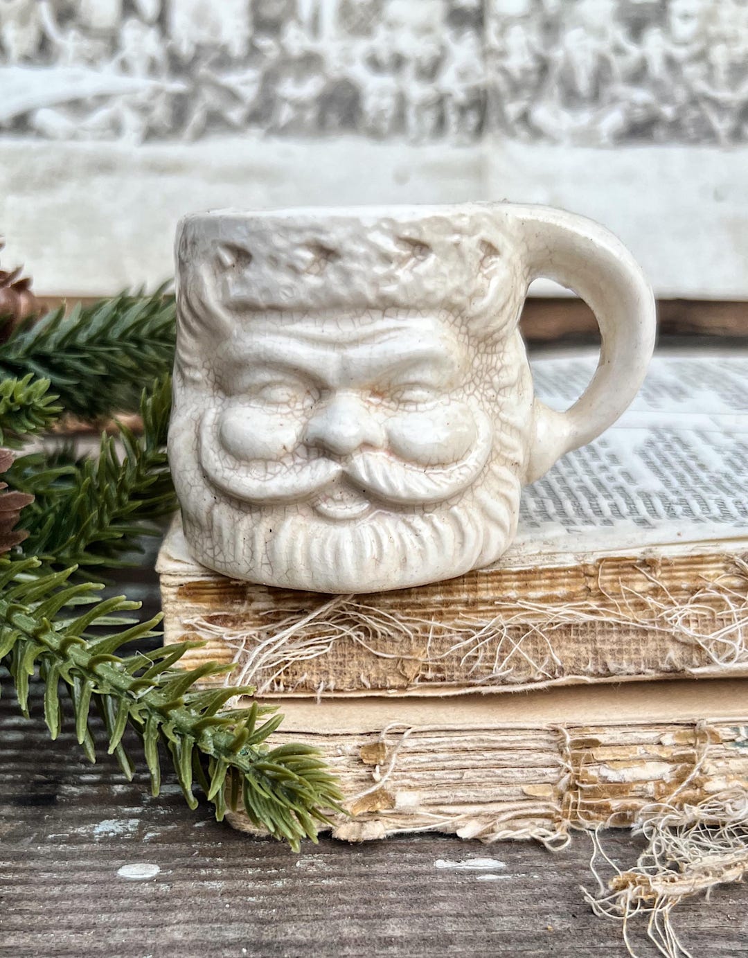 Vintage Ironstone Santa Claus Cup Mini Mug Santa Crazed Stained WHITE ...