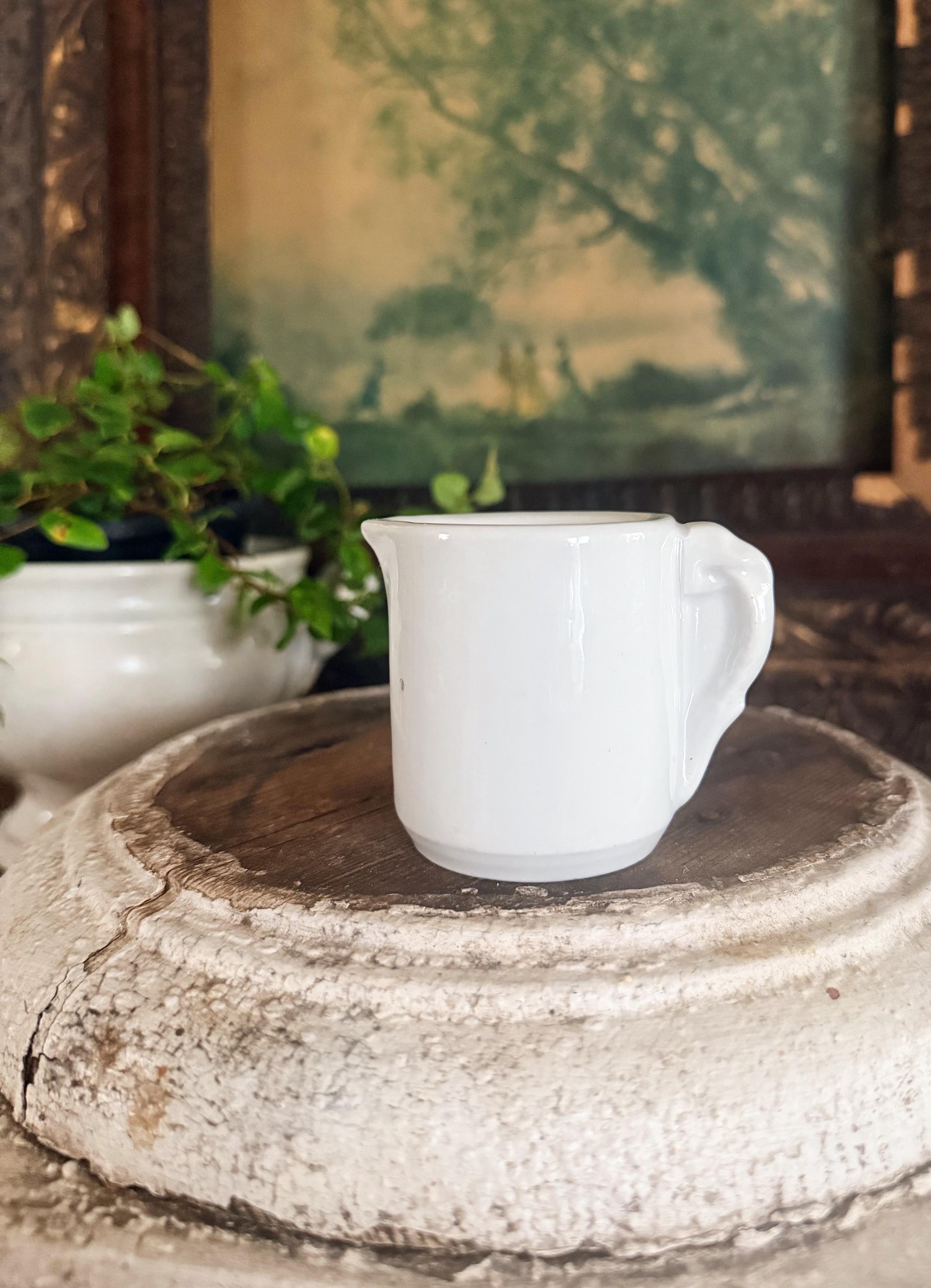 Antique ELEPHANT EAR CREAMER White Chunky Ironstone Thick Syrup Pitcher ...