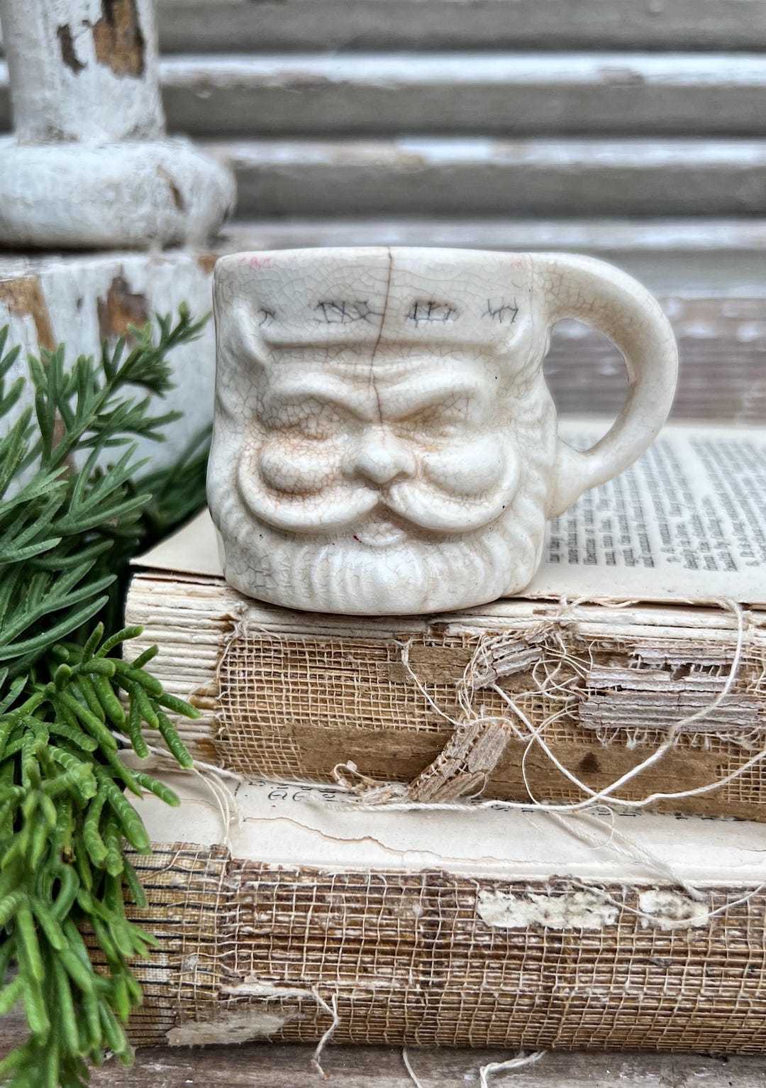 Vintage Ironstone Santa Claus Cup Mini Mug Santa Crazed Stained WHITE ...