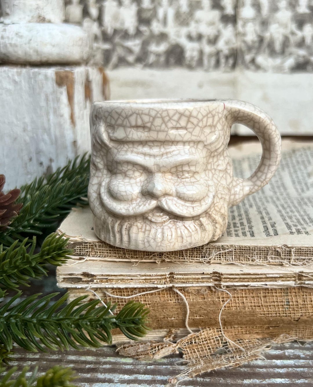 Vintage Ironstone Santa Claus Cup Mini Mug Santa Crazed Stained WHITE ...