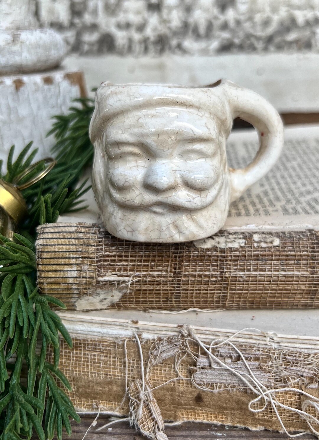 Vintage Ironstone Santa Claus Cup Mini Mug Santa Crazed Stained CREAMY ...