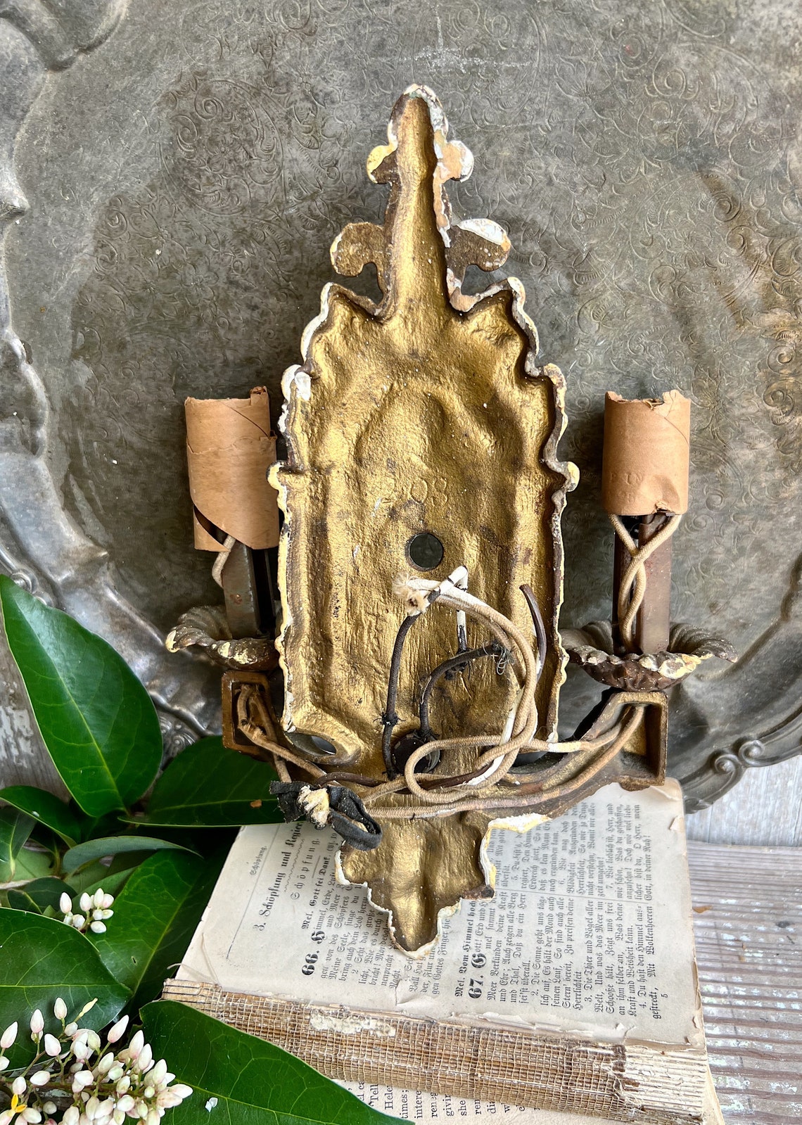 Antique Cast Iron Metal Light Fixture Double Wall Sconce French ...