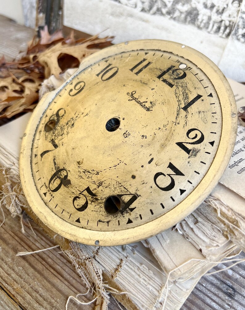 Antique Clock Brass Clock Dial Farmhouse Decor Industrial Salvage Gold ...