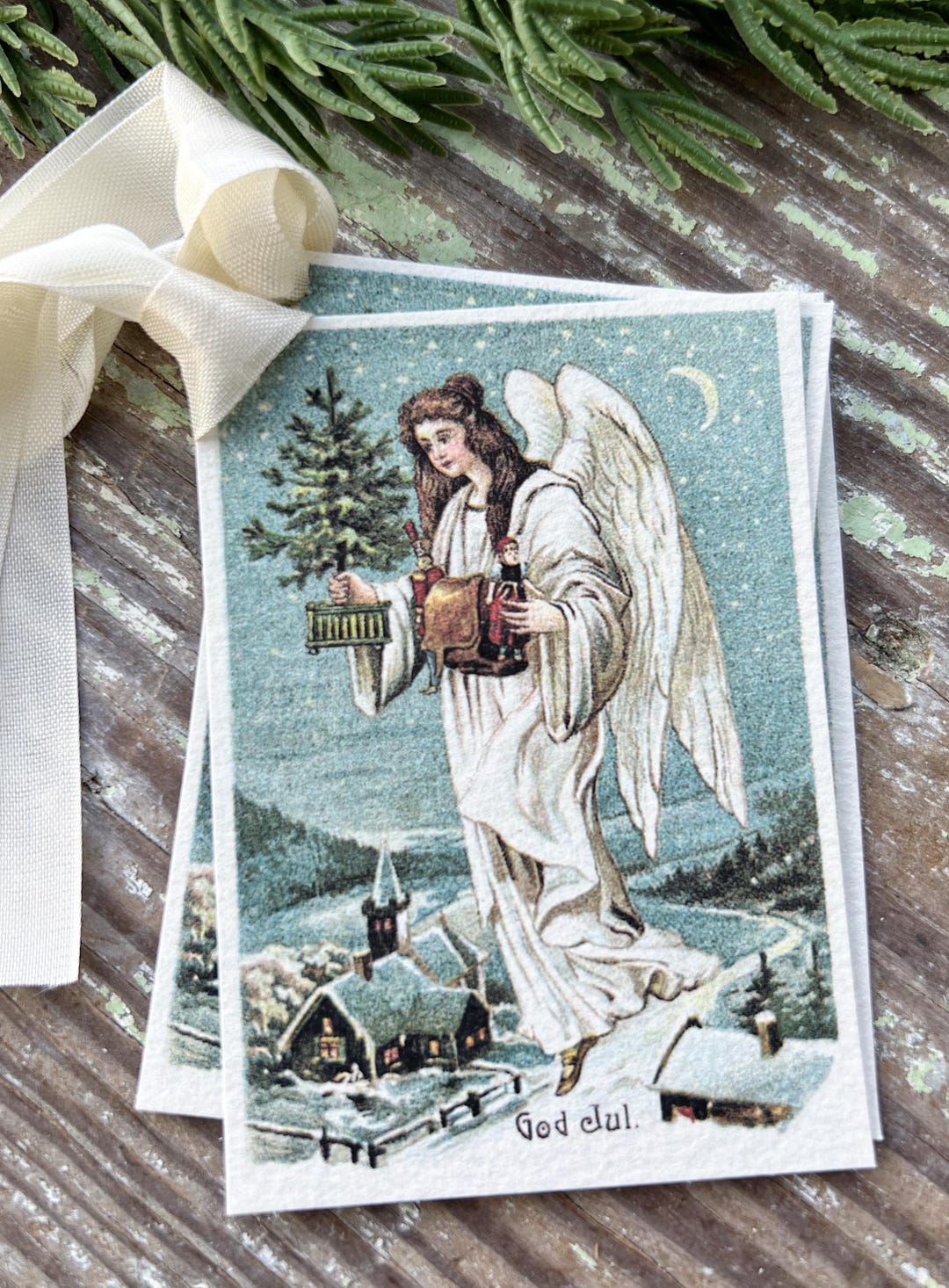 GOD JUL ANGEL Gift Tags Vintage Farmhouse Decor Card French Shabby Gift ...