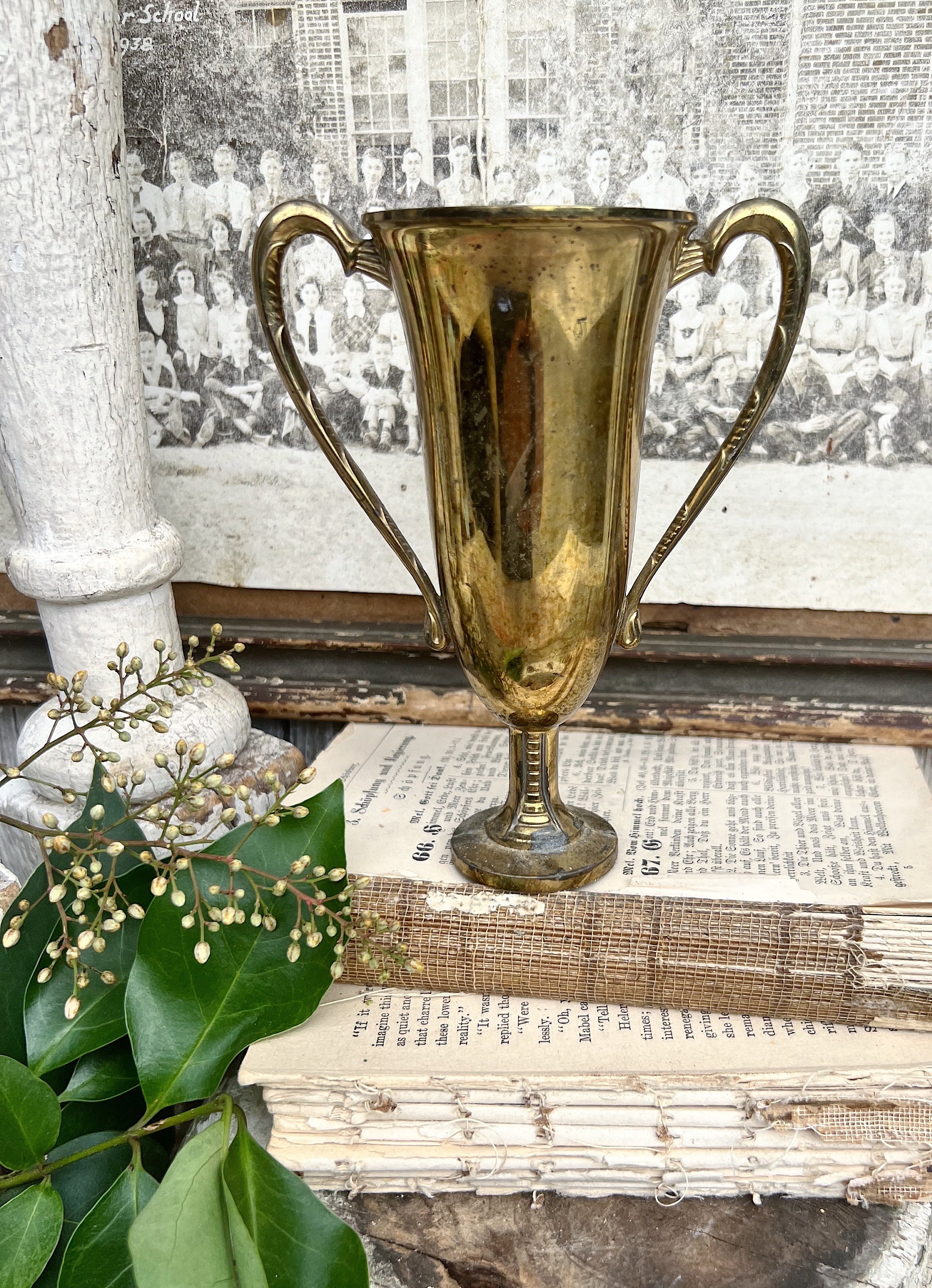 Antique Loving Cup Trophy Aged Brass Farmhouse Decor Industrial Salvage