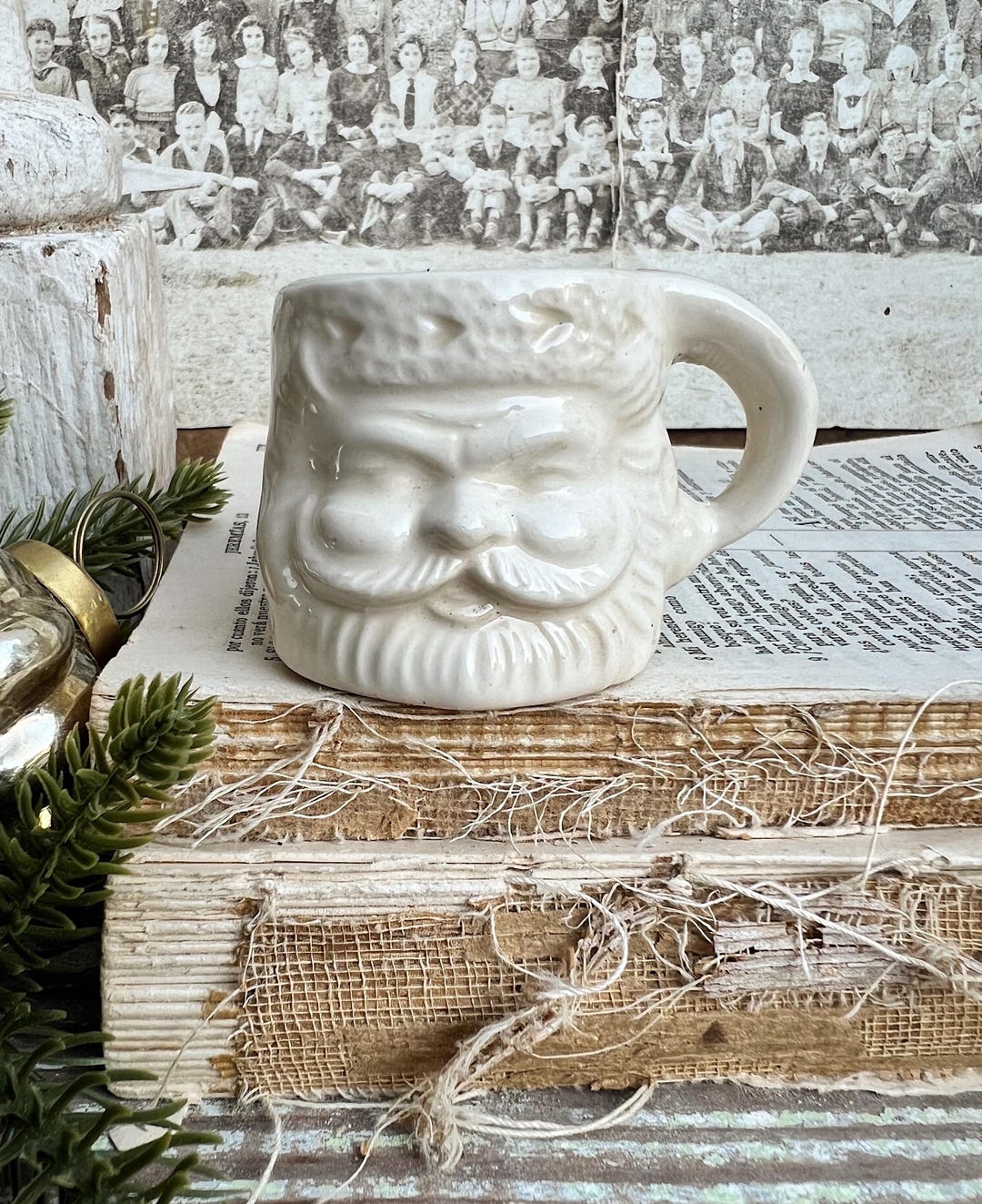 Vintage Ironstone Santa Claus Cup Mini Mug Santa Crazed Stained WHITE ...