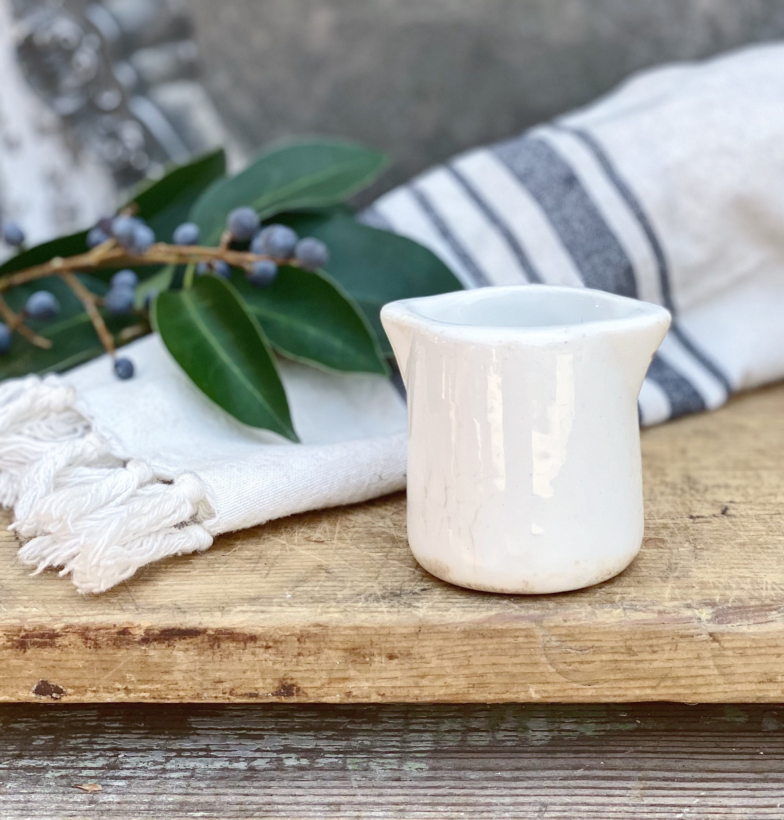 Antique White Ironstone Creamer Syrup Handless Pitcher Double Spout ...