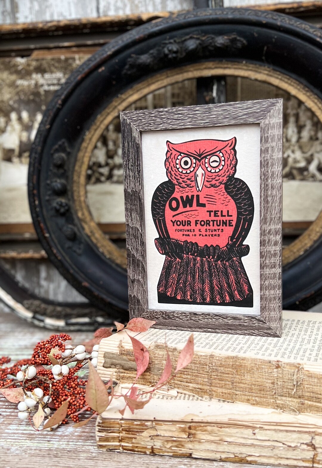 HALLOWEEN OWL Sign Frame Farmhouse Vintage Retro Print Decor Barn Wood ...
