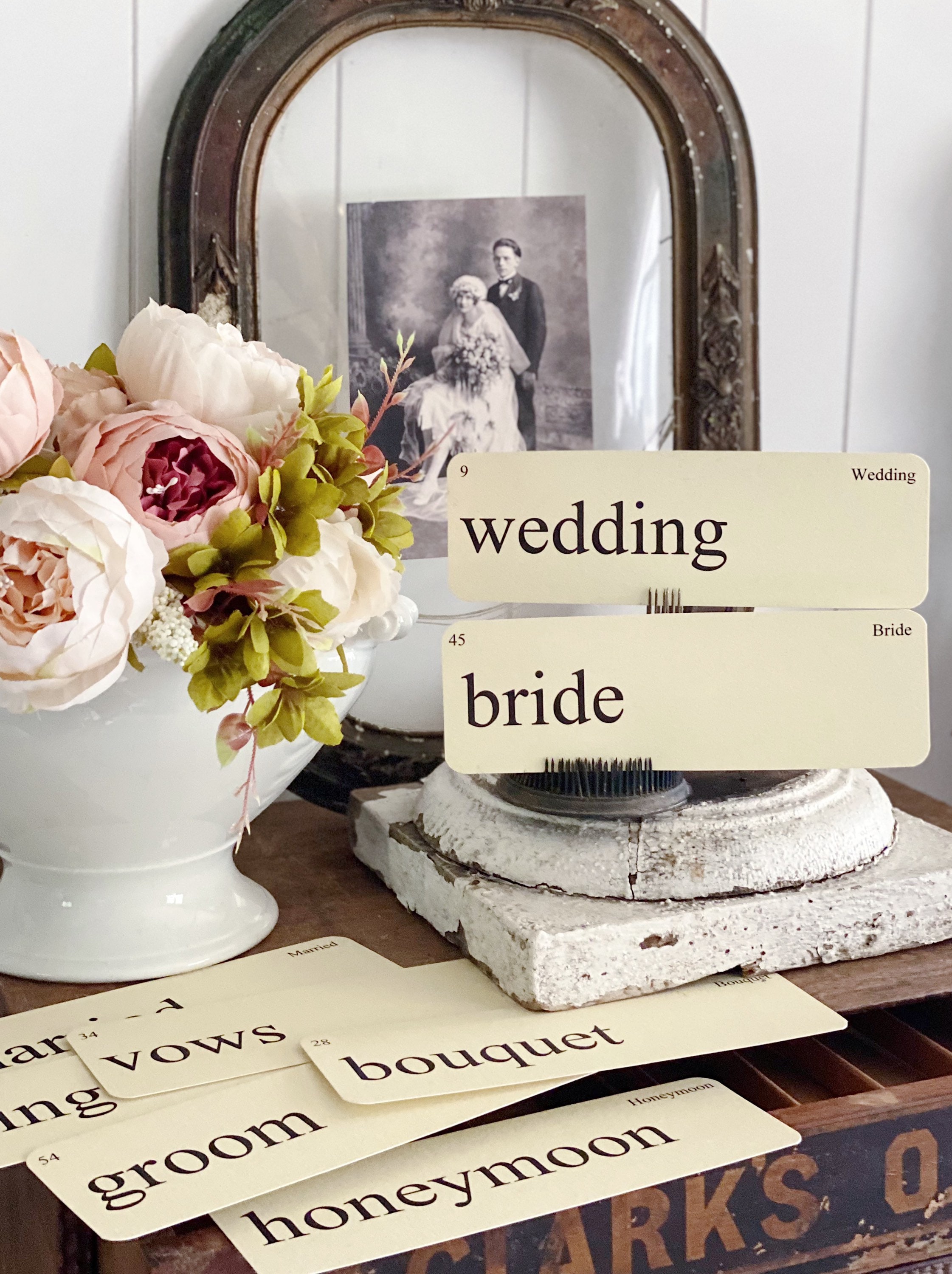 WEDDING Flash Cards LARGE Vintage Inspired Word Flashcard SET Of 8 ...