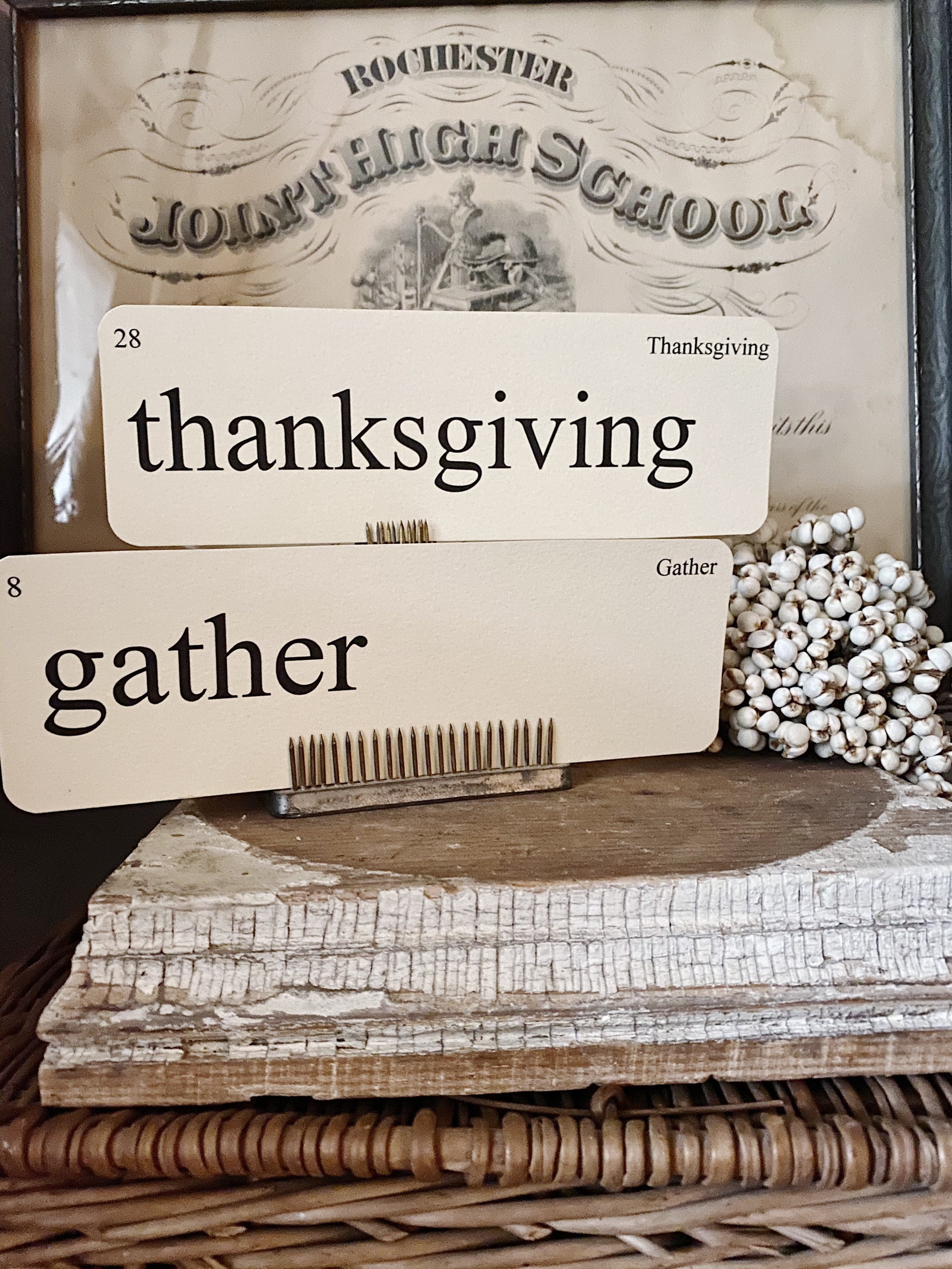 THANKSGIVING Flash Cards LARGE Vintage Inspired Word Flashcard SET of 8 ...