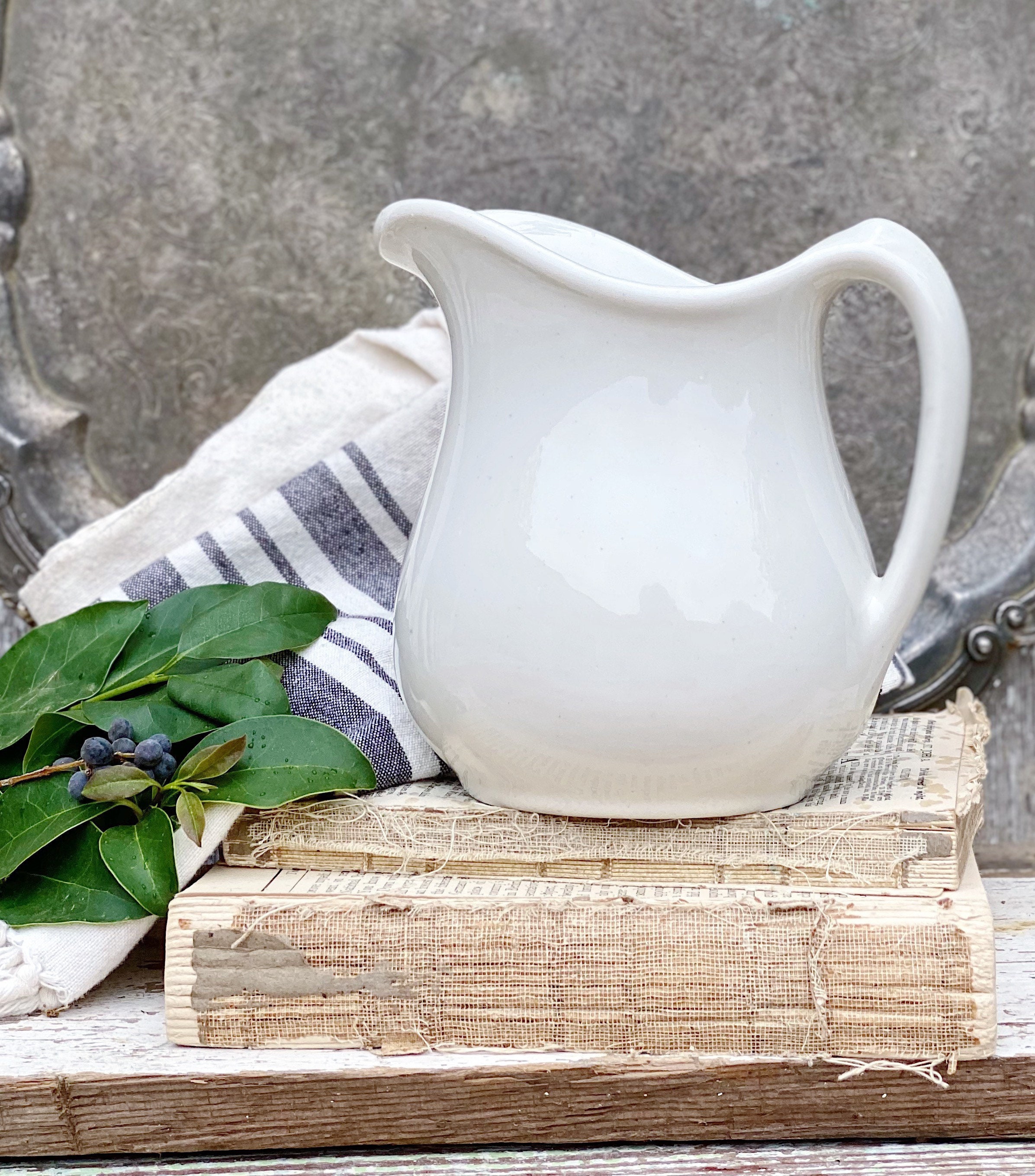 Pitcher Vase Farmhouse Cottage Decor Farmhouse Jug Vintage Ironstone ...