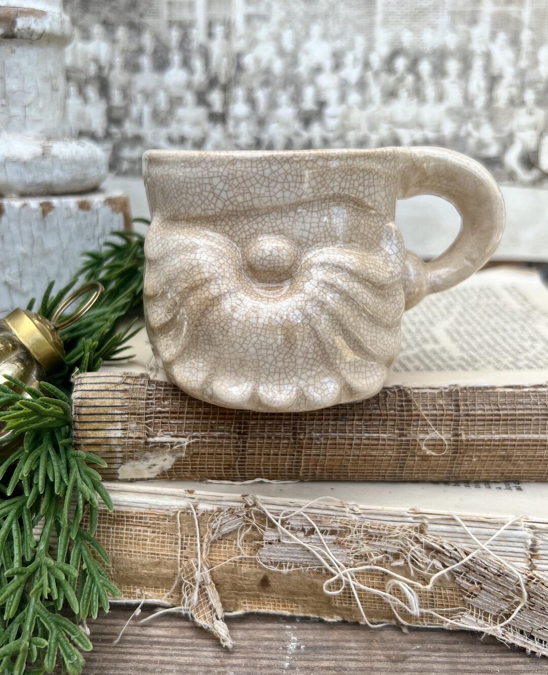 Vintage Ironstone Santa Claus Cup Mug FULL SIZE Cream Santa White ...
