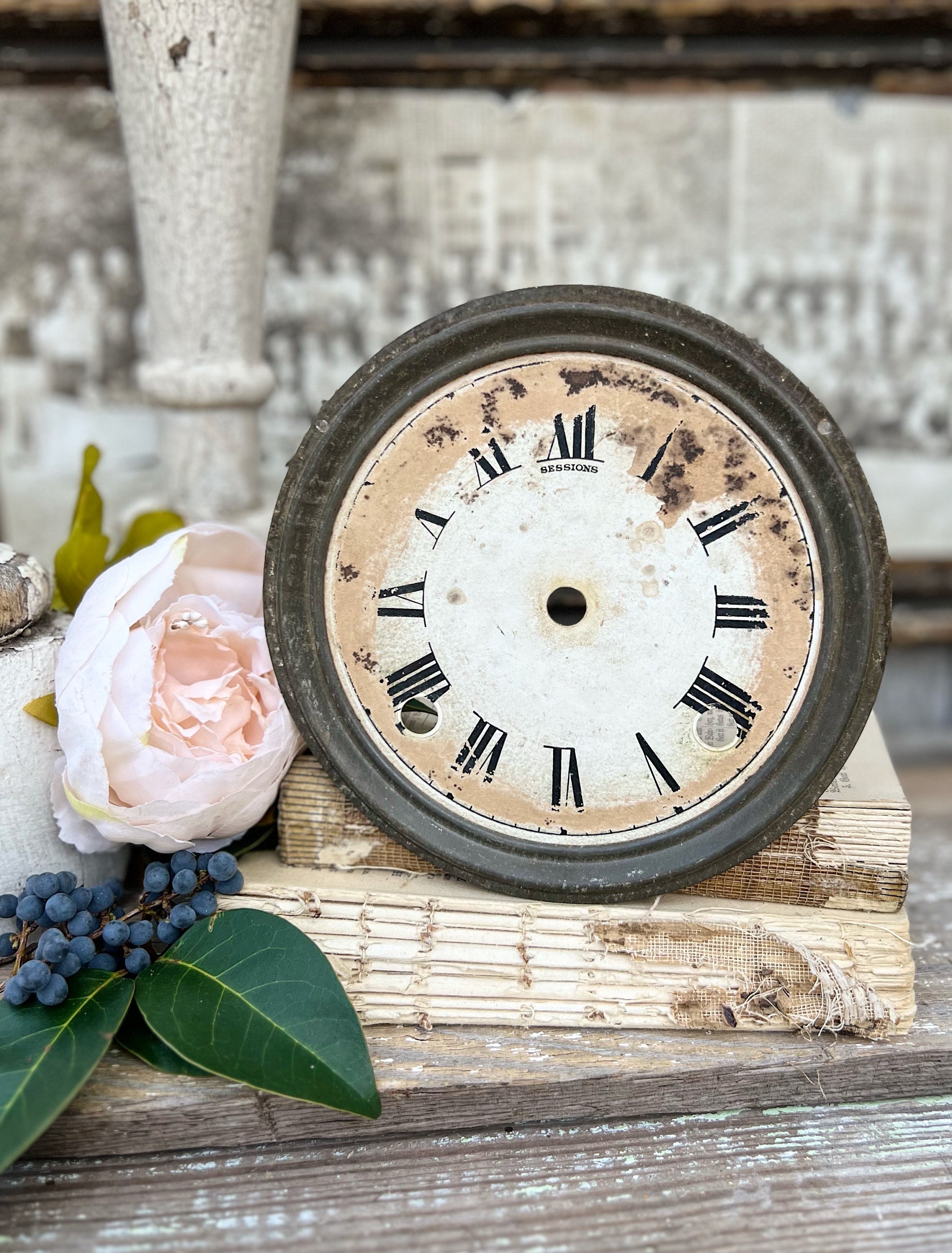 Antique Clock Face Brass Clock Dial Farmhouse Decor Industrial Salvage ...