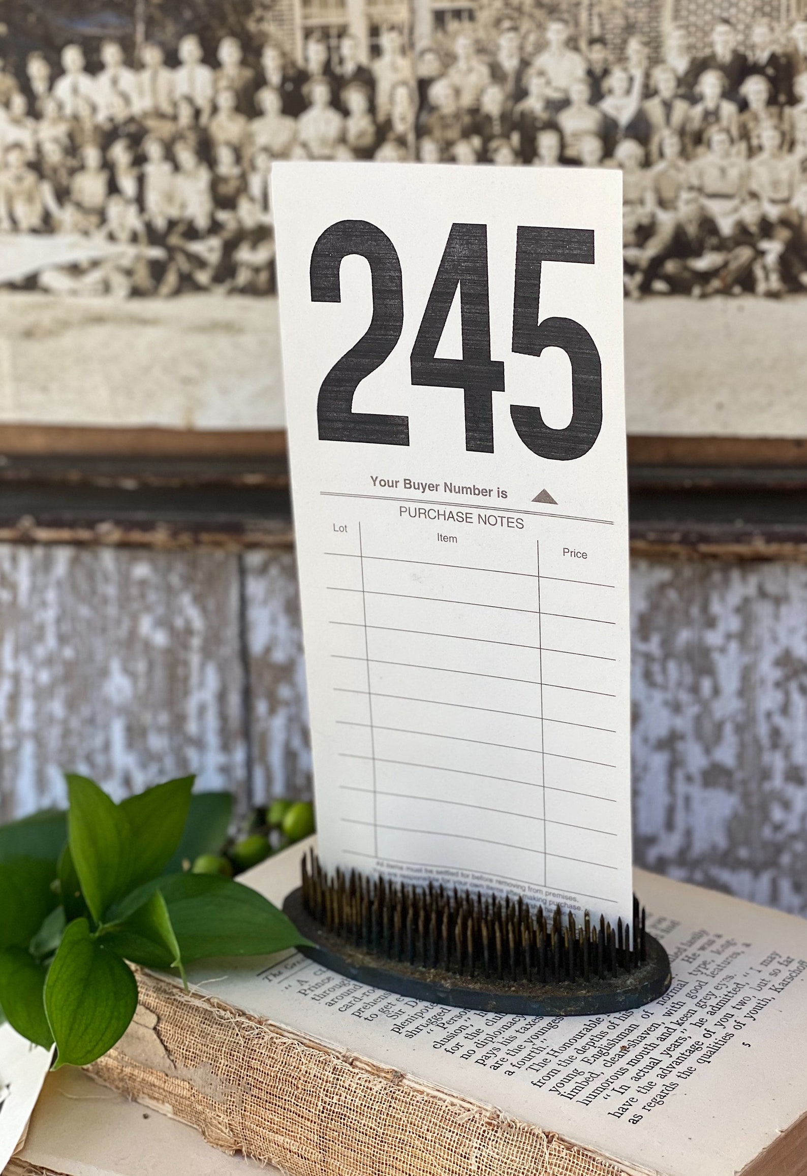 Vintage AUCTION NUMBER Bid Card Ephemera Farmhouse Decor Cardstock ...