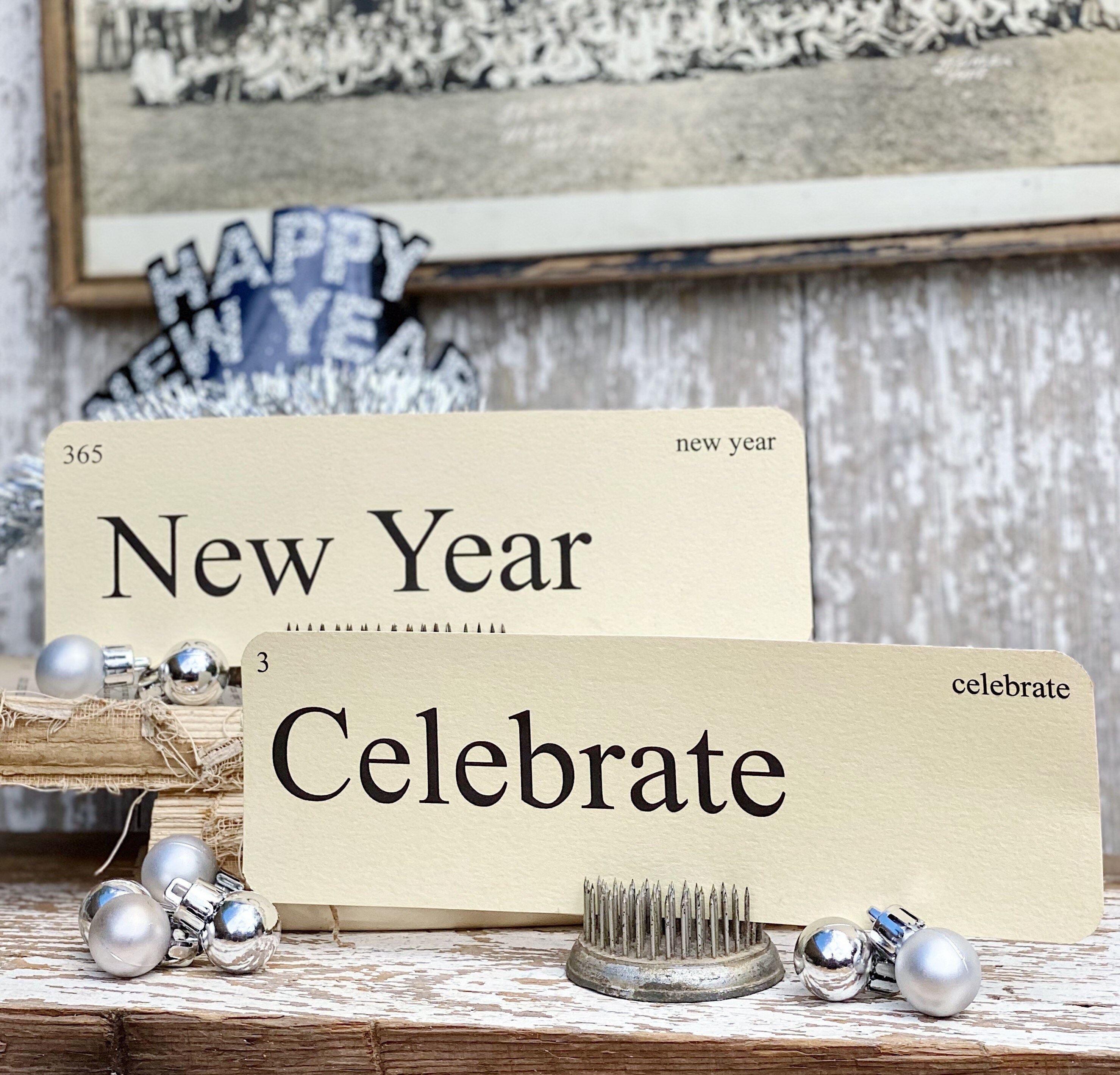 NEW YEAR Flash Cards LARGE Vintage Inspired Word Flashcard Set Of 8 ...