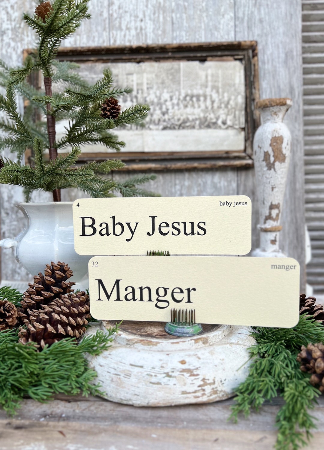 CHRISTMAS NATIVITY Words Flash Cards LARGE Vintage Inspired Word ...