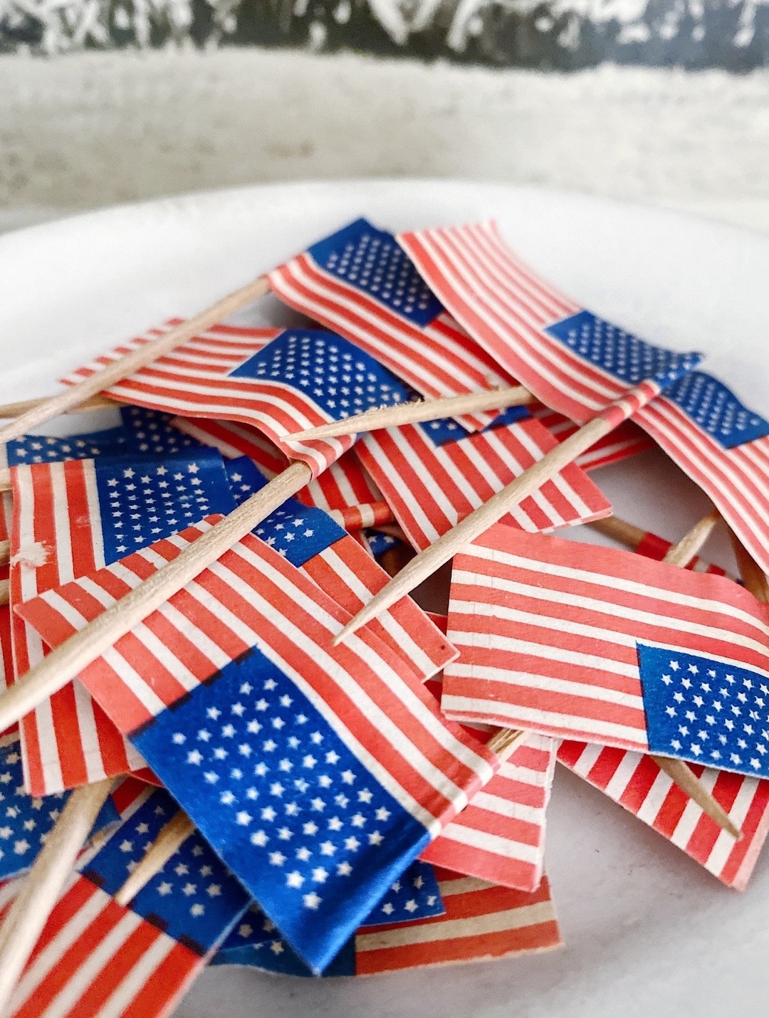 Vintage AMERICAN FLAG Toothpick Topper Paper Pick Stars Stripes Banner ...