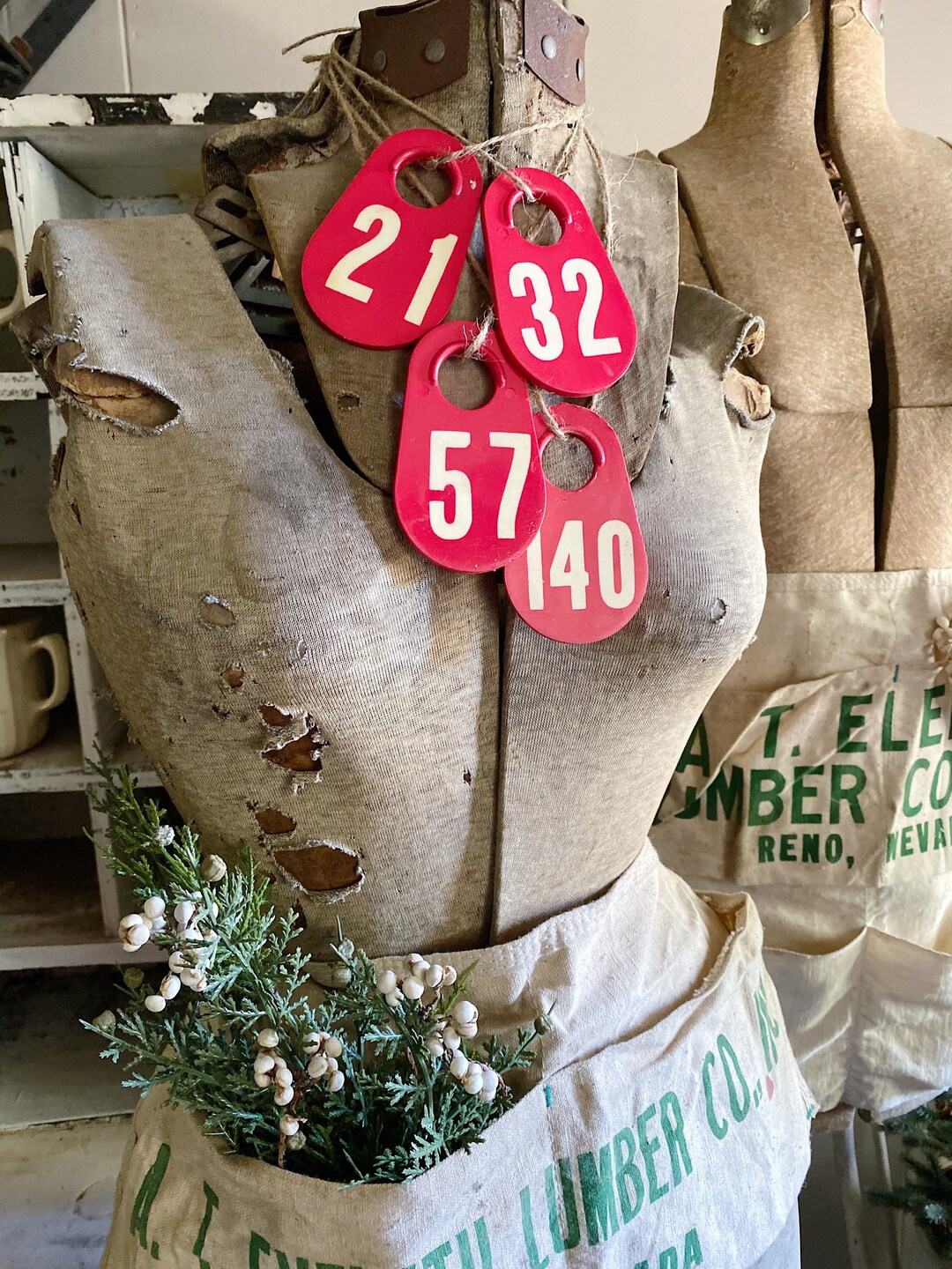 Vintage Cow Tag RED Number Farmhouse Decor Plastic Livestock Ear Neck ...