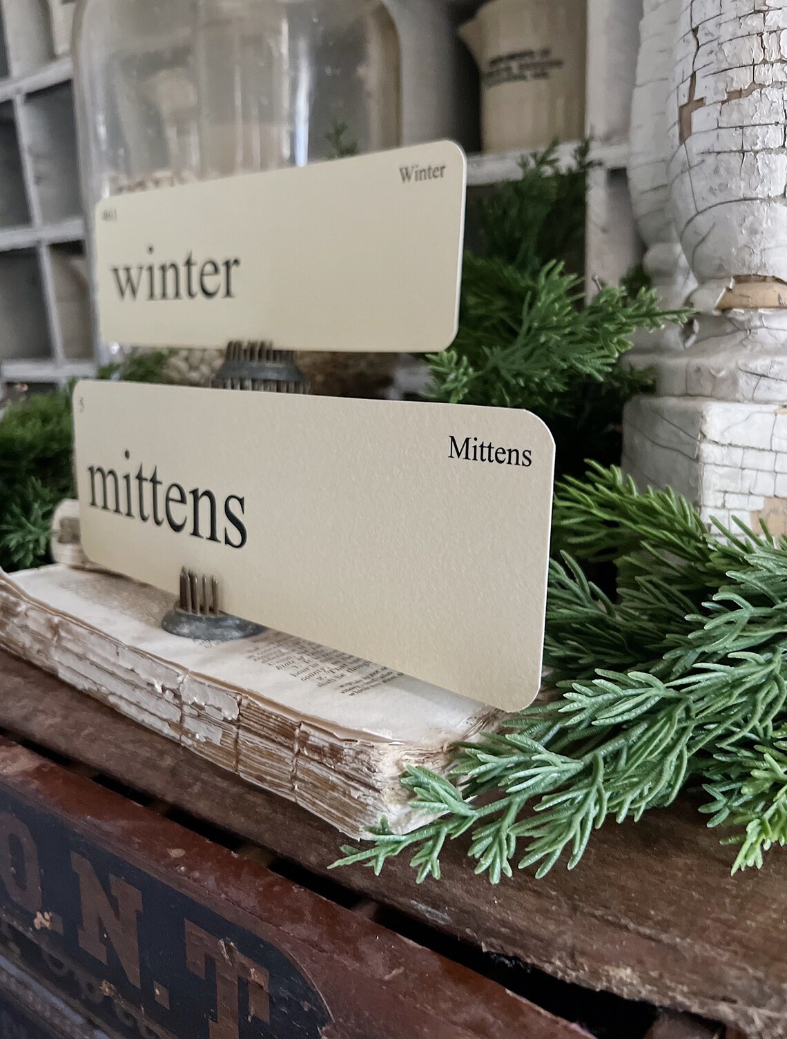 WINTER Flash Cards LARGE Vintage Inspired Word Flashcard SET of 8 ...